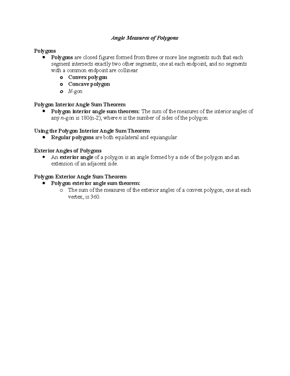 Geometry - Angle Measures of Polygons Polygons Polygons are closed ...