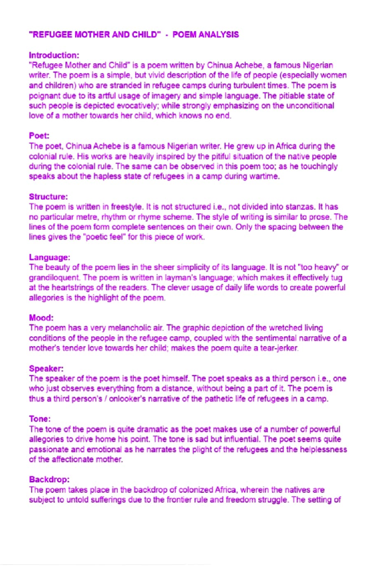 Adobe Scan 13-Oct-2023 - "REFUGEE MOTHER AND CHILD" - POEM ANALYSIS ...