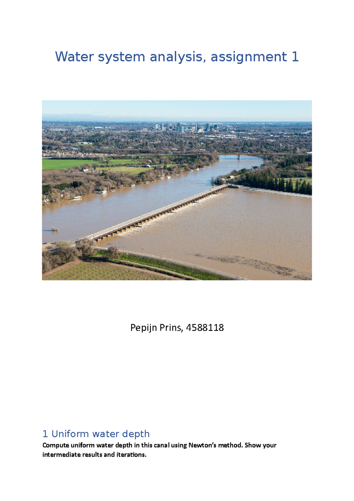 Water system analysis assignment1 - Show your intermediate results and ...