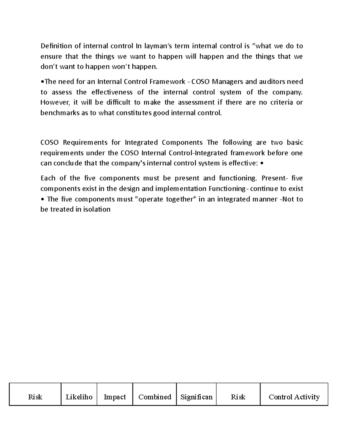 Definition of internal control In layman - •The need for an Internal ...