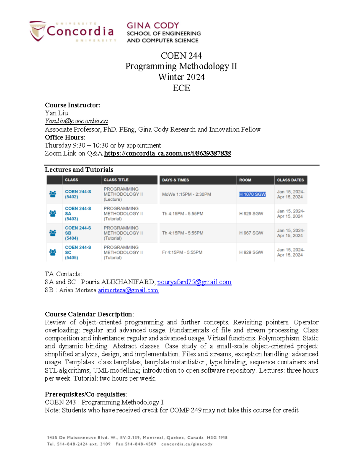 Https:moodle.concordia - COEN 244 Programming Methodology II Winter 2024 ECE Course Instructor ...