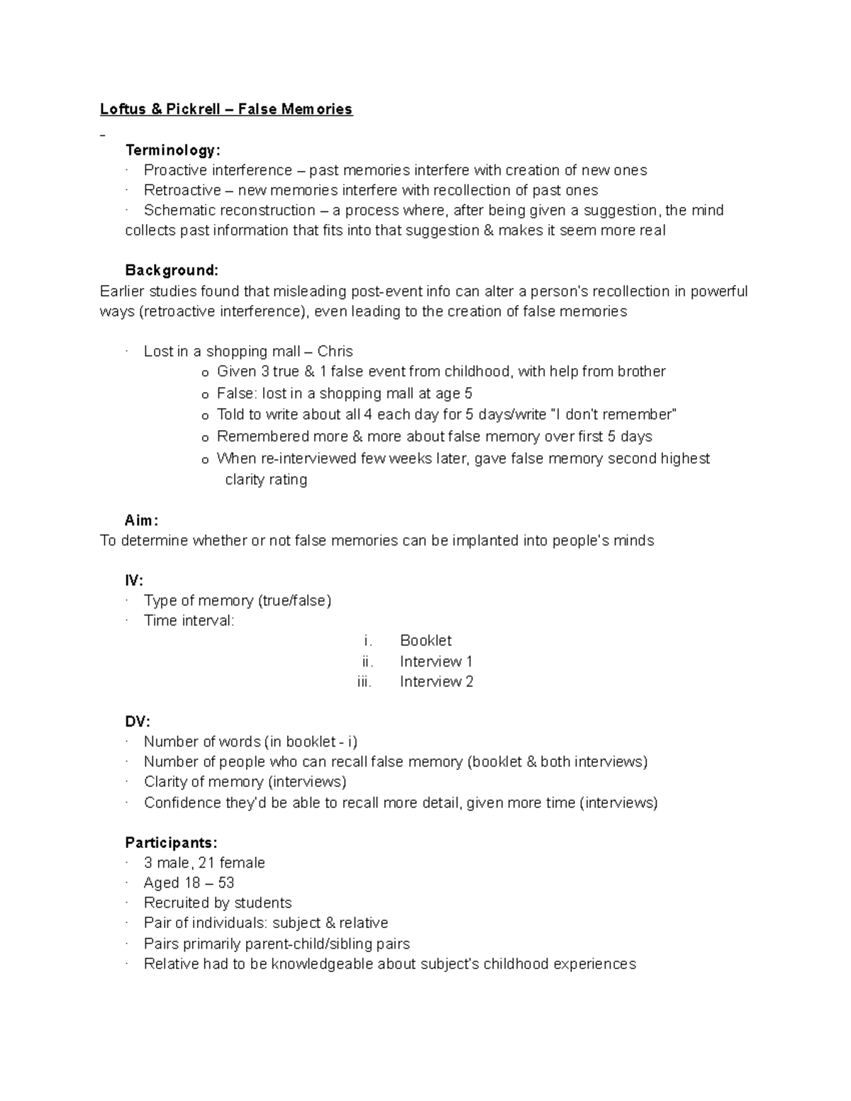 Loftus & Pickrell – False Memories - Loftus & Pickrell – False Memories ...