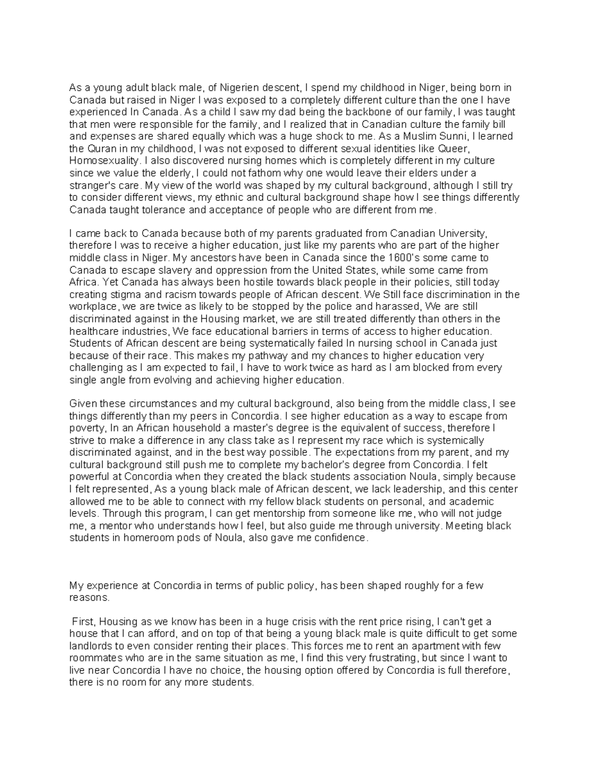 Positionality paper - As a young adult black male, of Nigerien descent ...