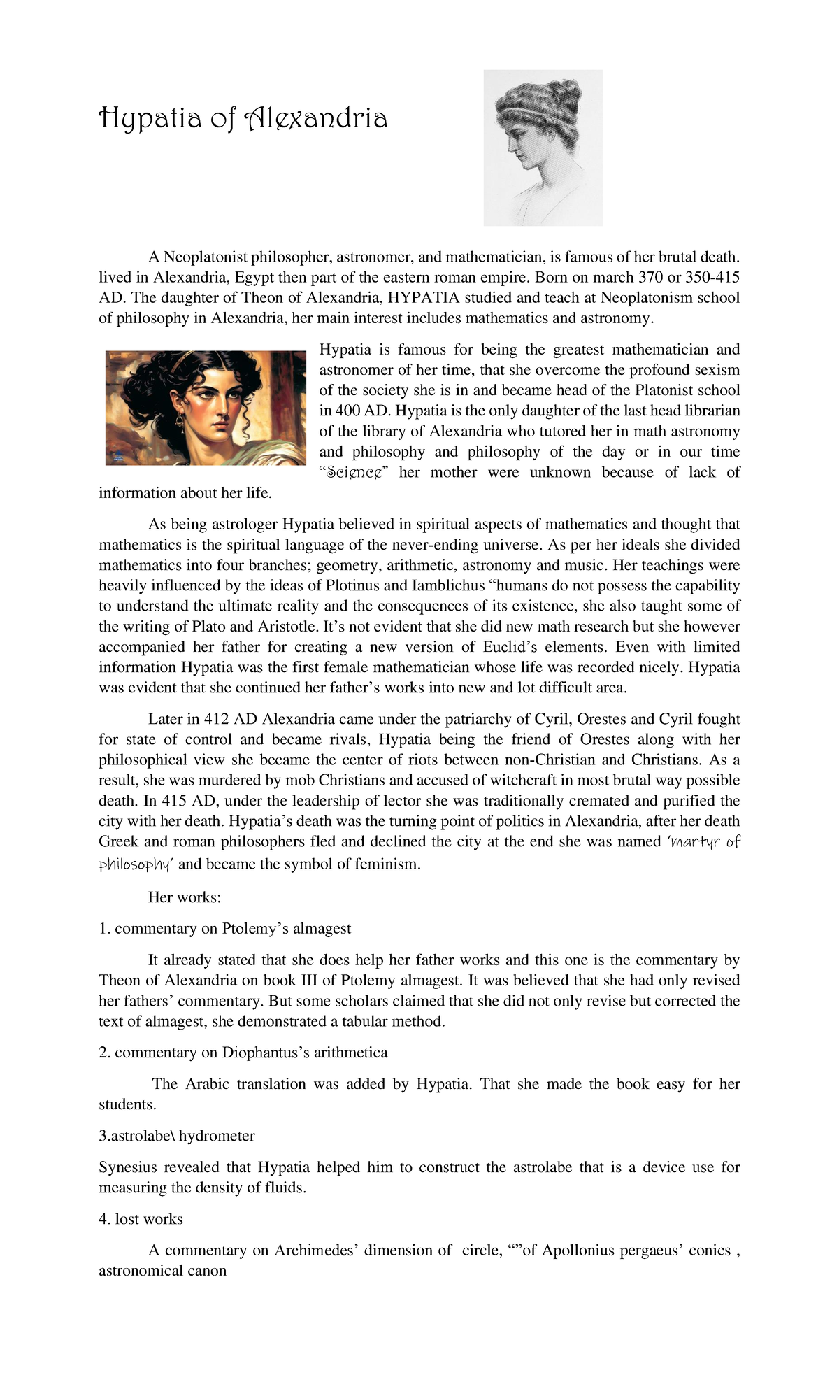 Hypatia of Alexandria - background of mathematicians - Hypatia of ...