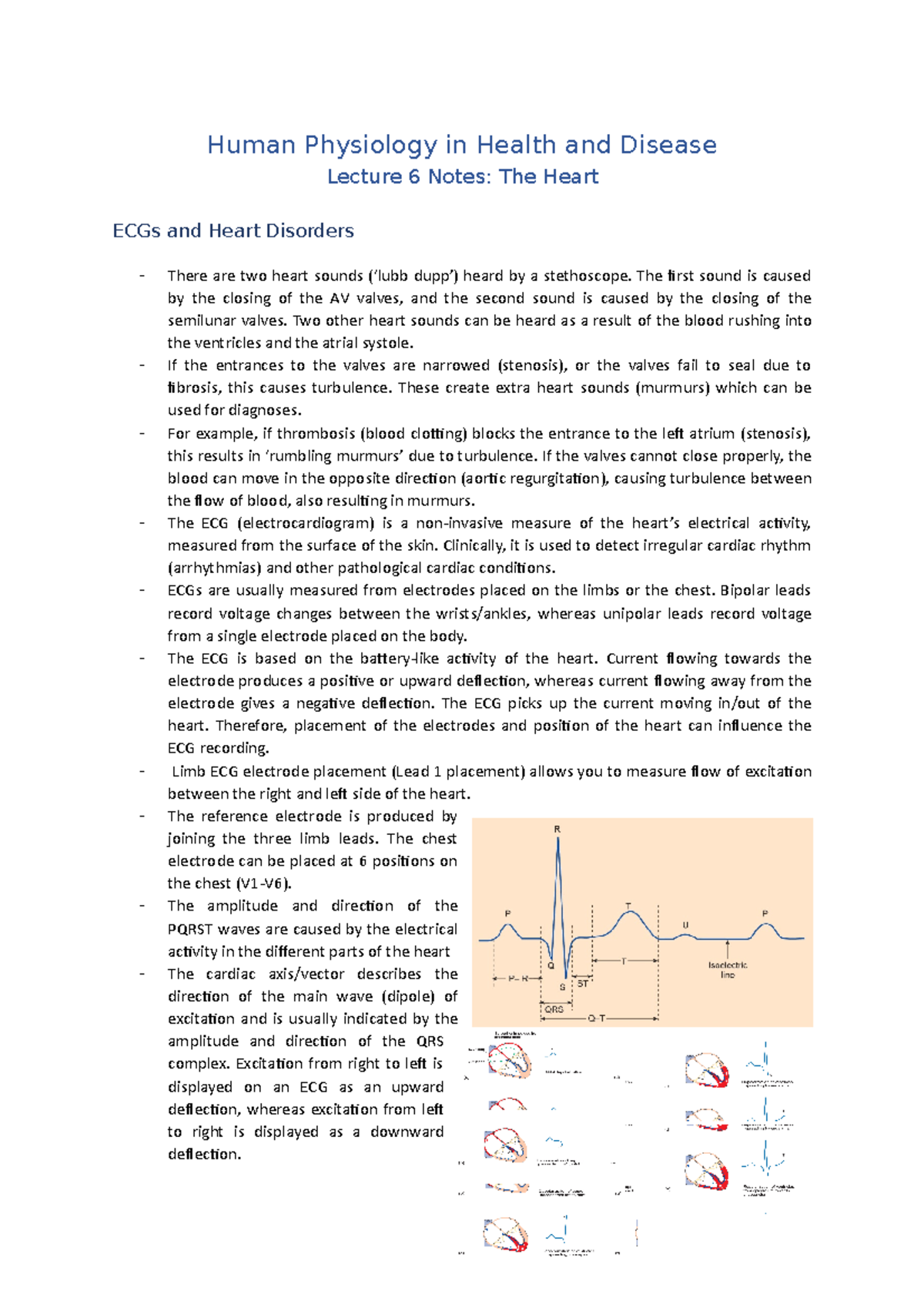 Lecture 6 Notes (ECG and Heart Disorders) - Human Physiology in Health ...