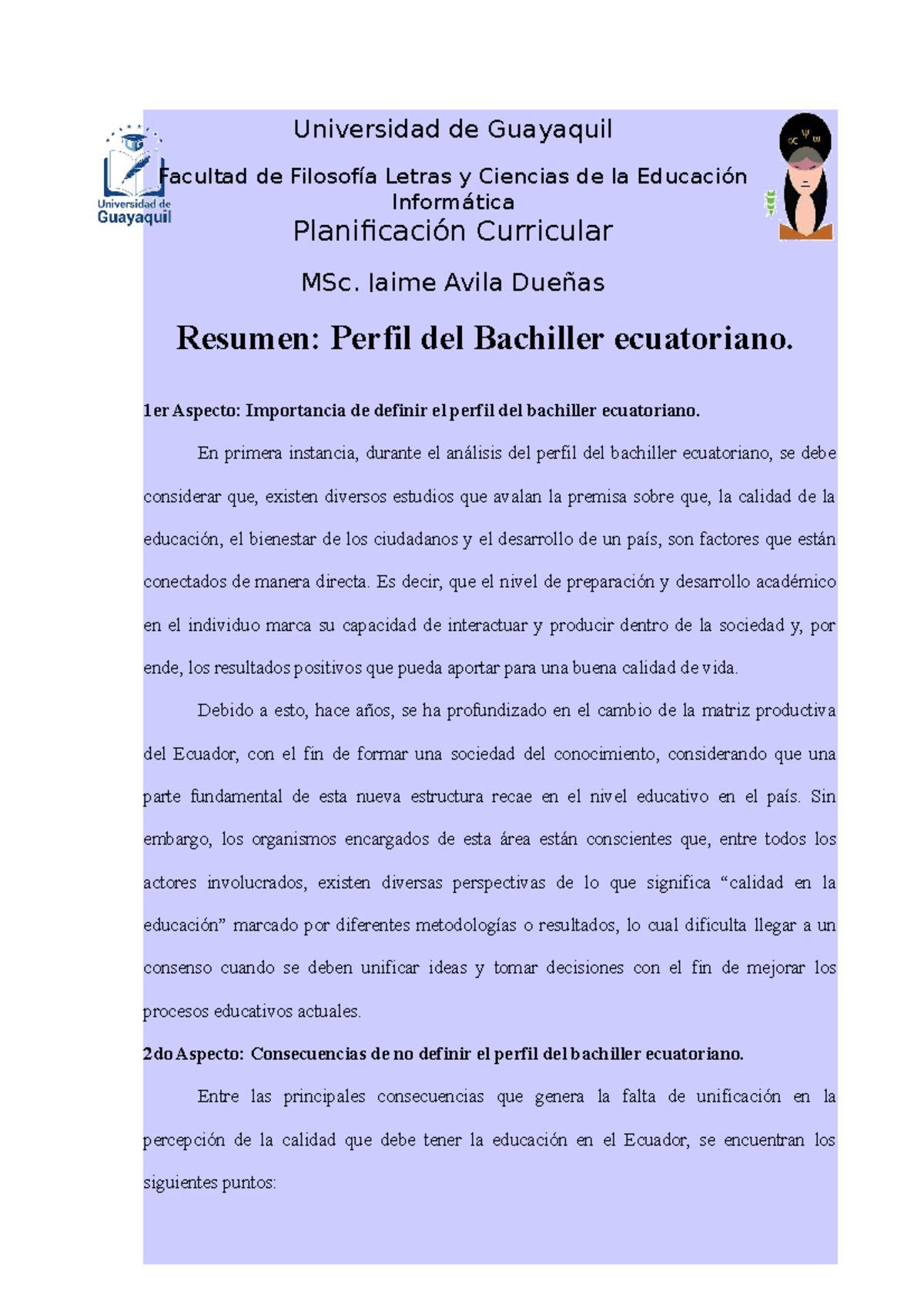 3. Perfil DEL Bachiller Ecuatoriano - Resumen: Perfil del Bachiller ...
