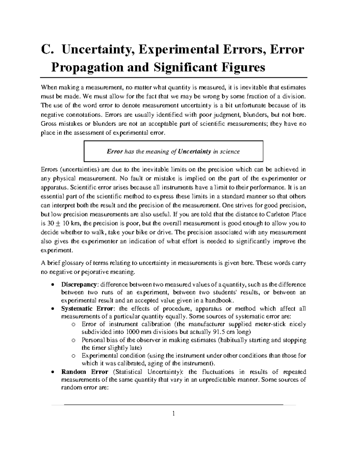 C Errors - C. Uncertainty, Experimental Errors, Error Propagation and ...