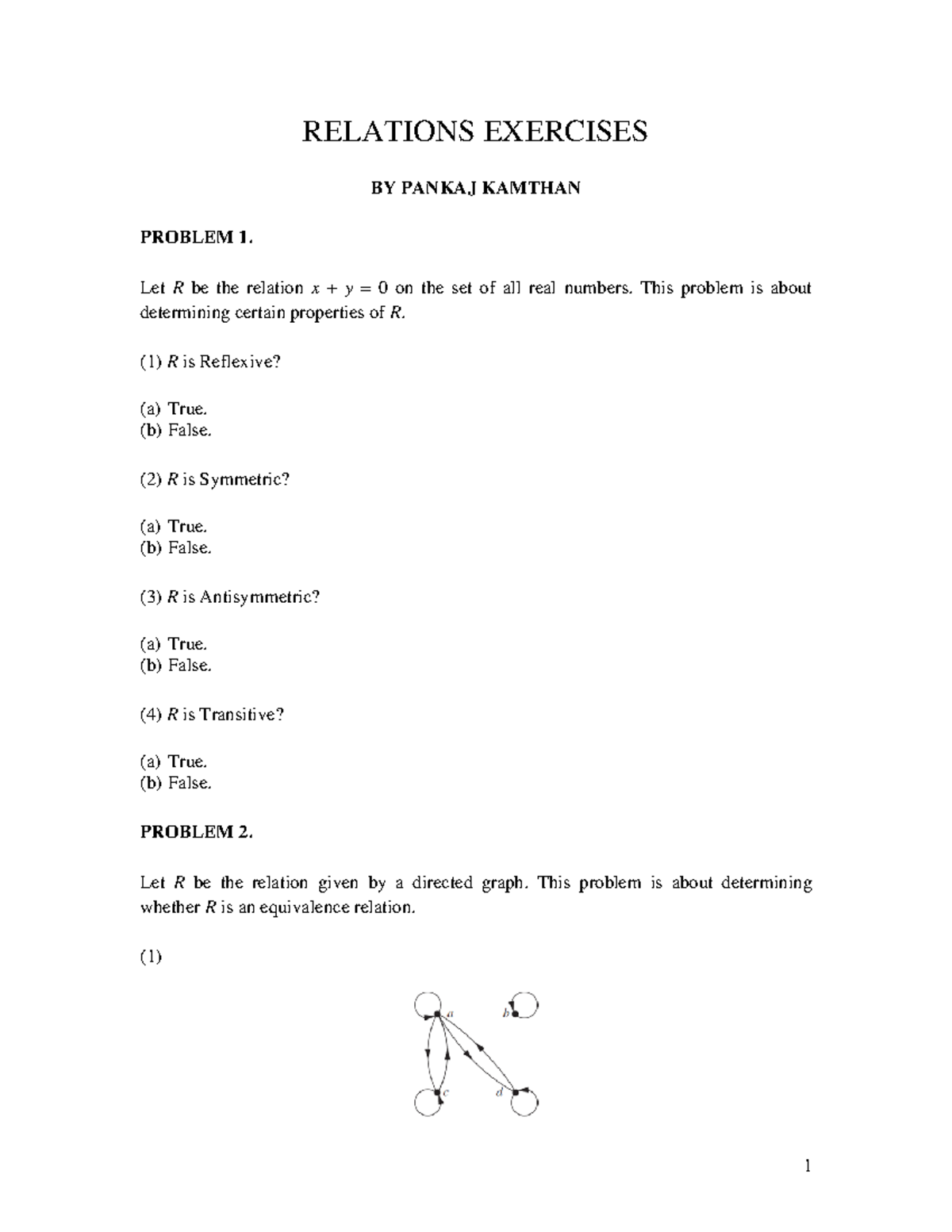 Relations exercises material comp 232 - RELATIONS EXERCISES BY PANKAJ ...