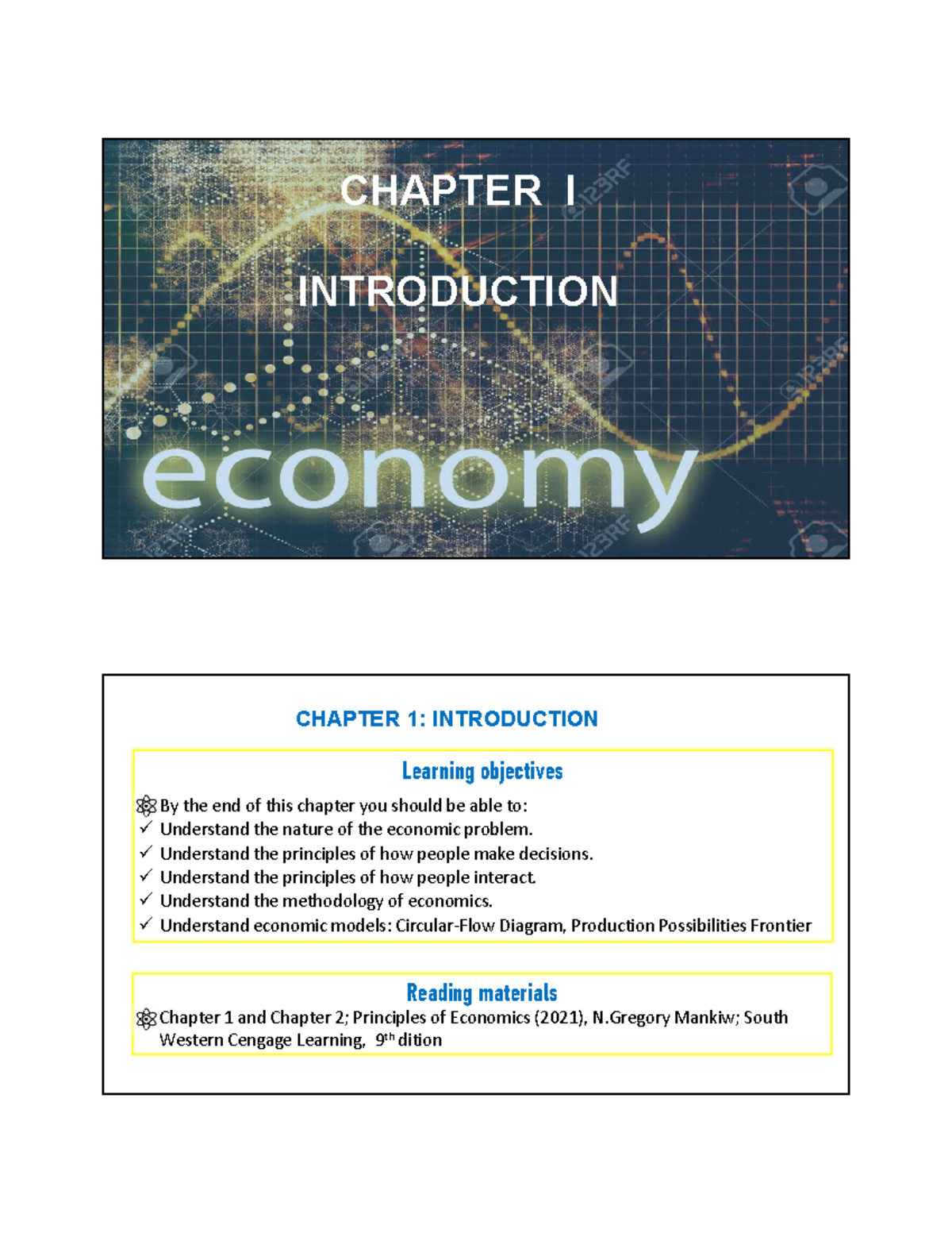 Chapter 1 (ECO49A - handout) - CHAPTER I INTRODUCTION CHAPTER 1 ...