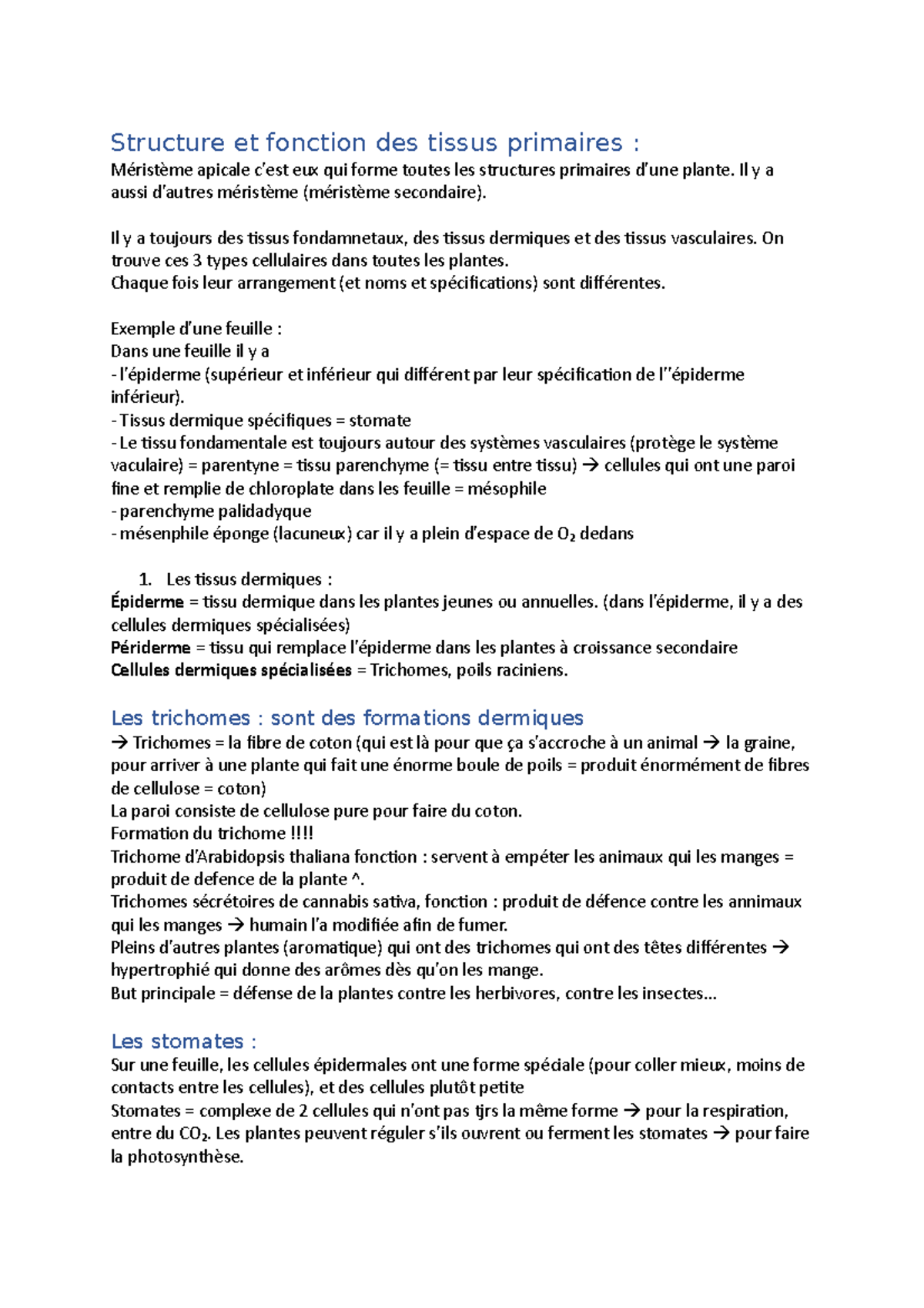 Structure et fonction des tissus primaires - Il y a aussi d’autres ...