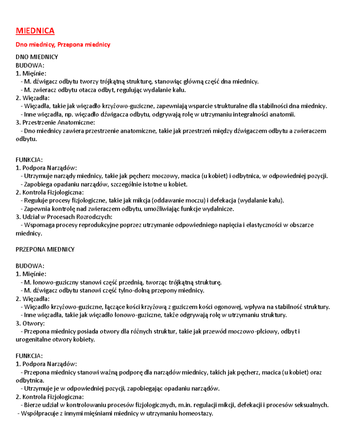 Anatomia Egzamin CAŁY1 - MIEDNICA Dno miednicy, Przepona miednicy DNO ...