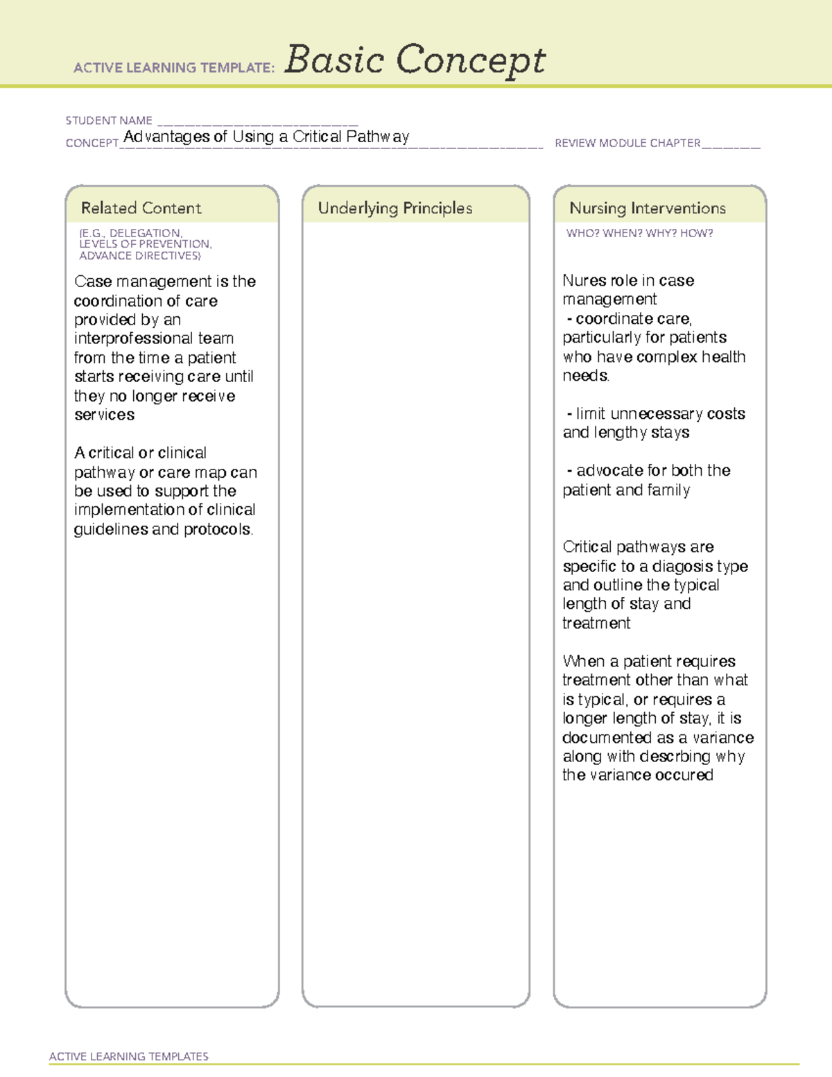 Critical Pathway - ATI Basic Concept - NUR 212 - ACTIVE LEARNING ...