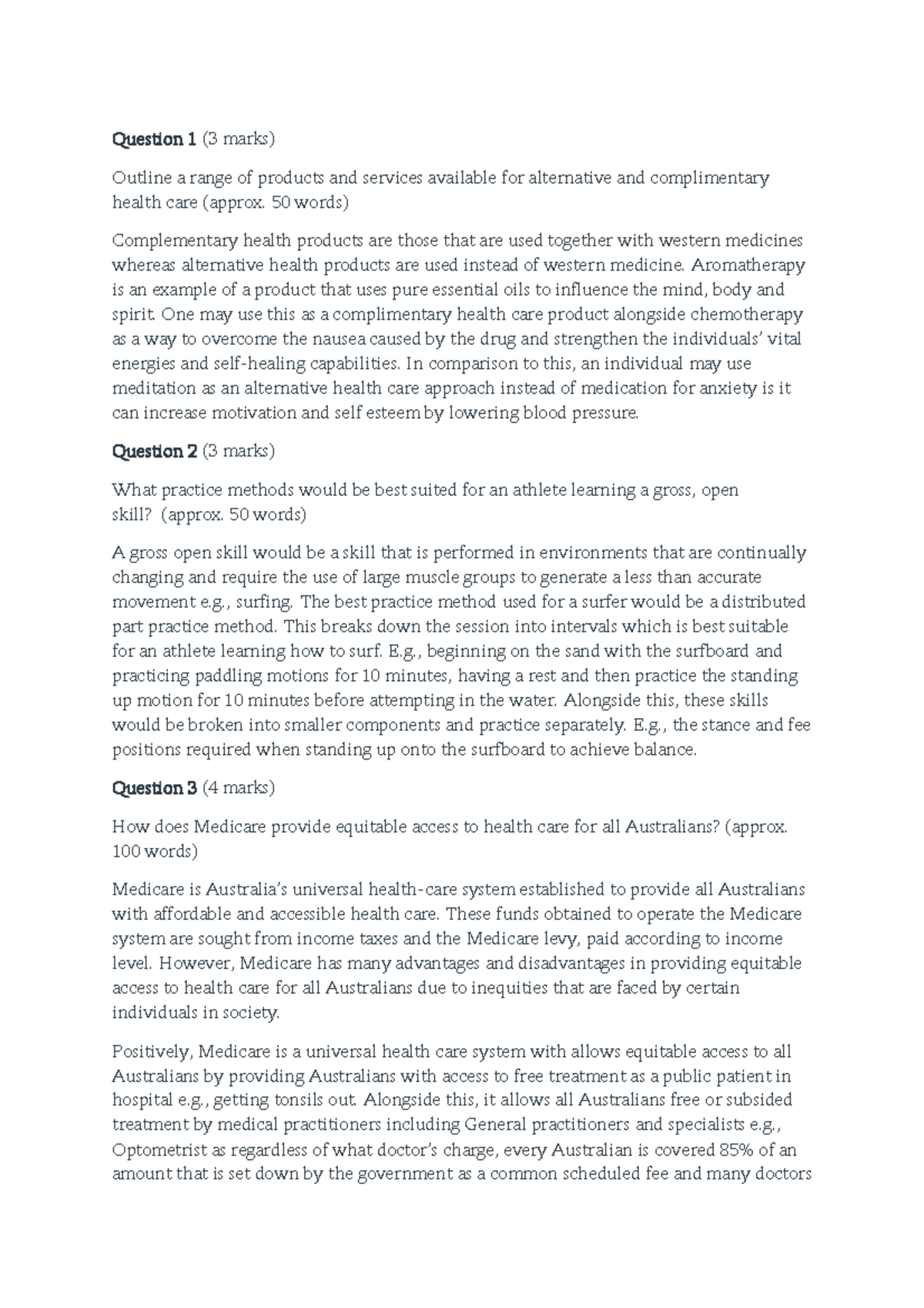 Pdhpe AT4 - Question 1 (3 marks) Outline a range of products and ...