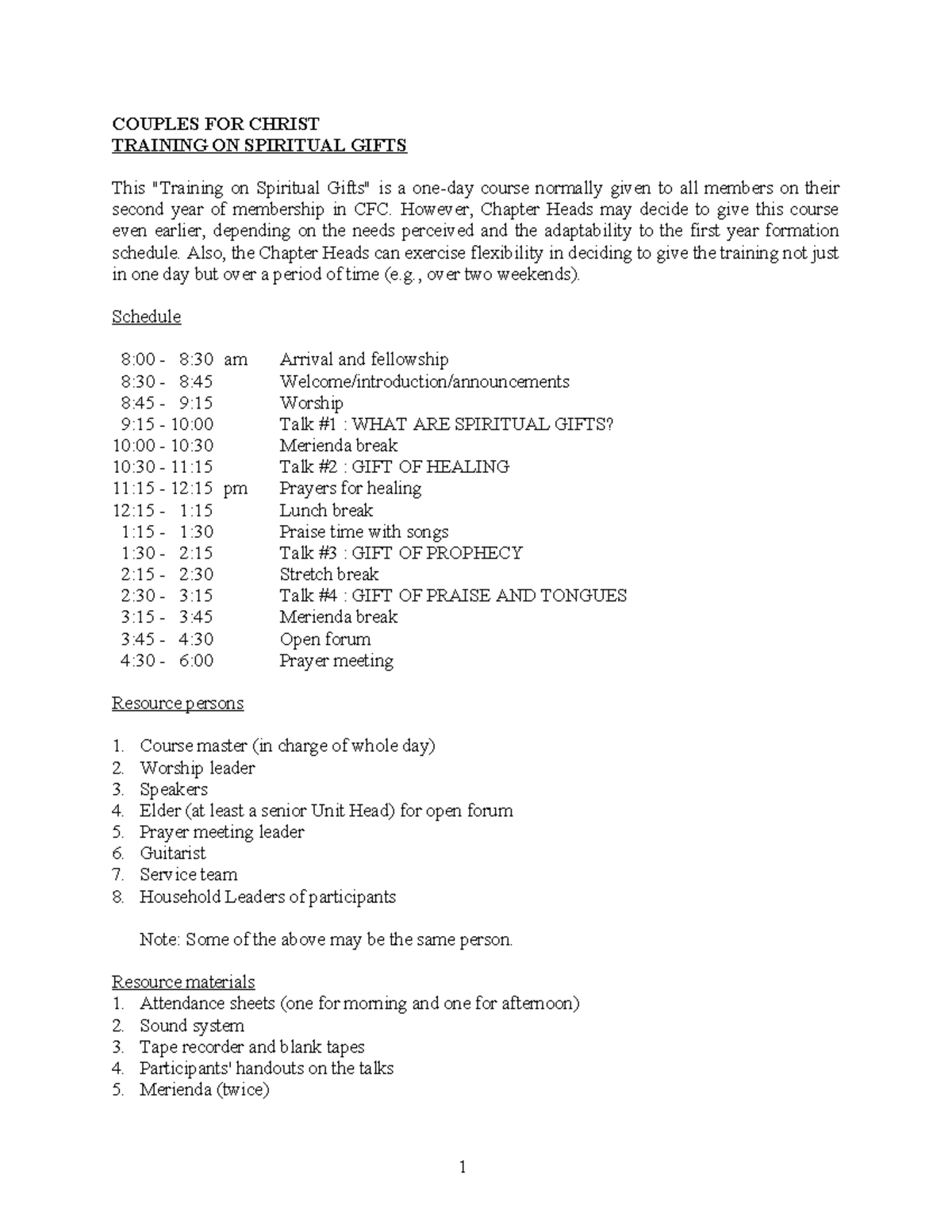 CFC Training on Spiritual Gifts - COUPLES FOR CHRIST TRAINING ON ...