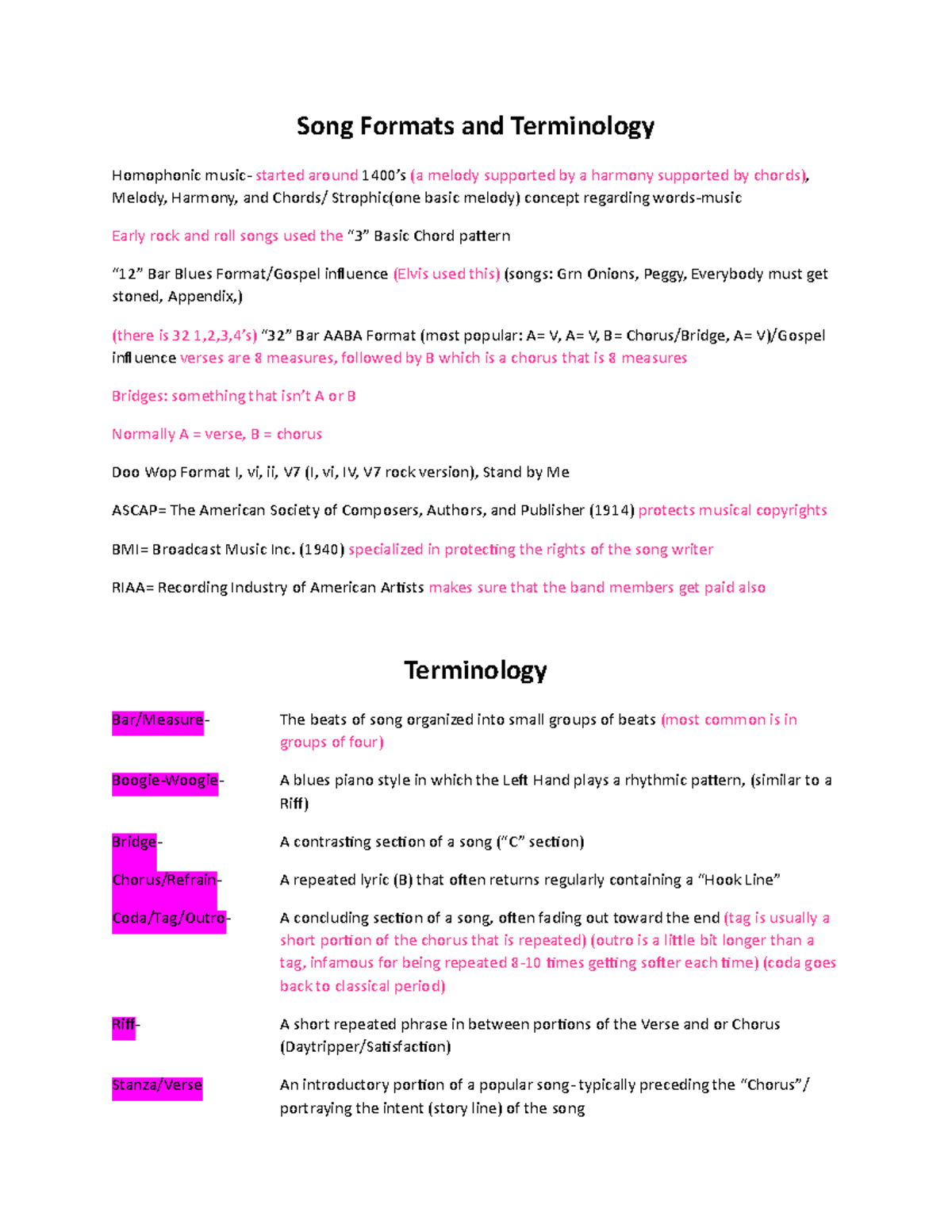 RNR Song formats and terminology - Song Formats and Terminology ...