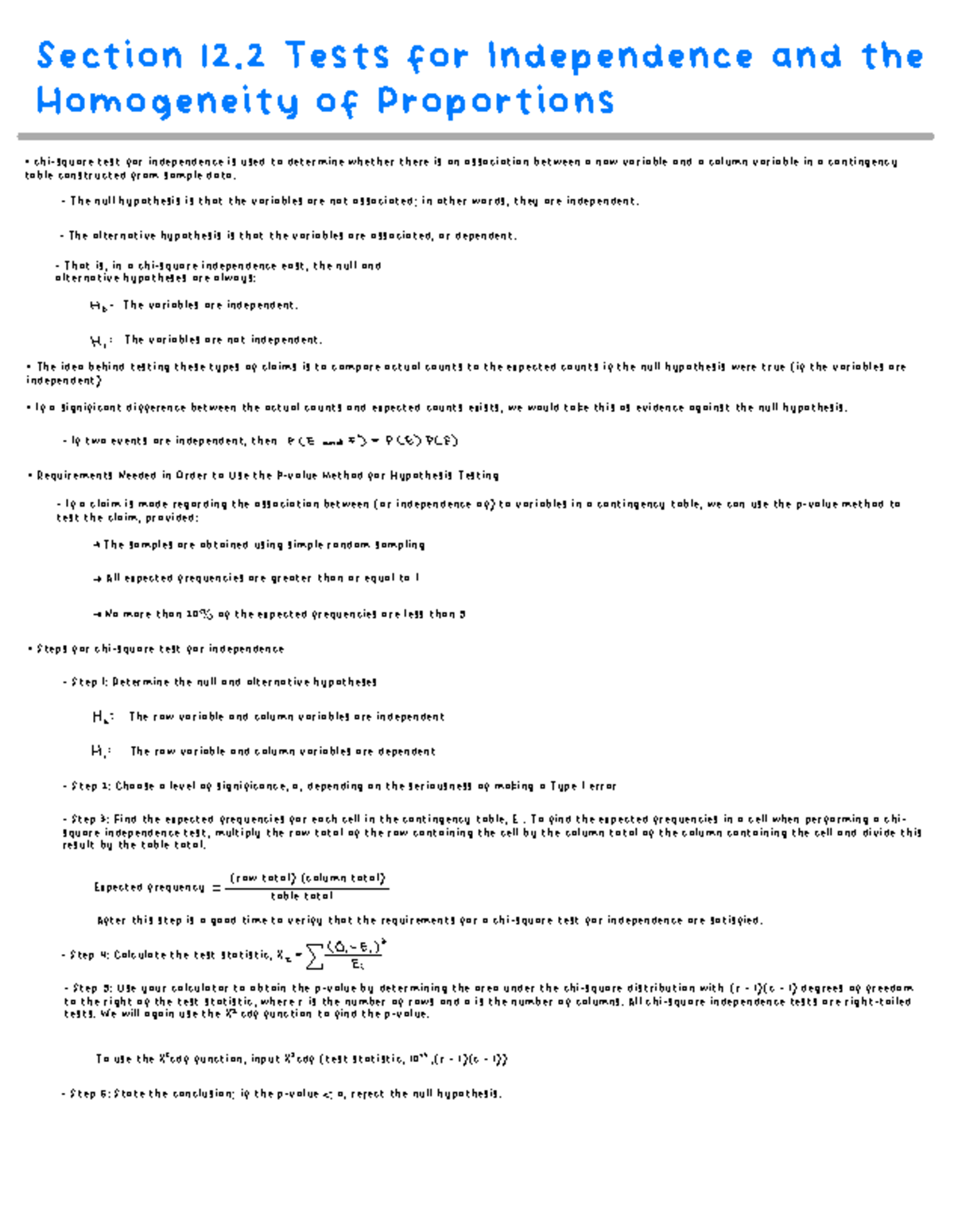 Chapter 12.2 Tests for Independence and the Homogeneity of Proportions ...