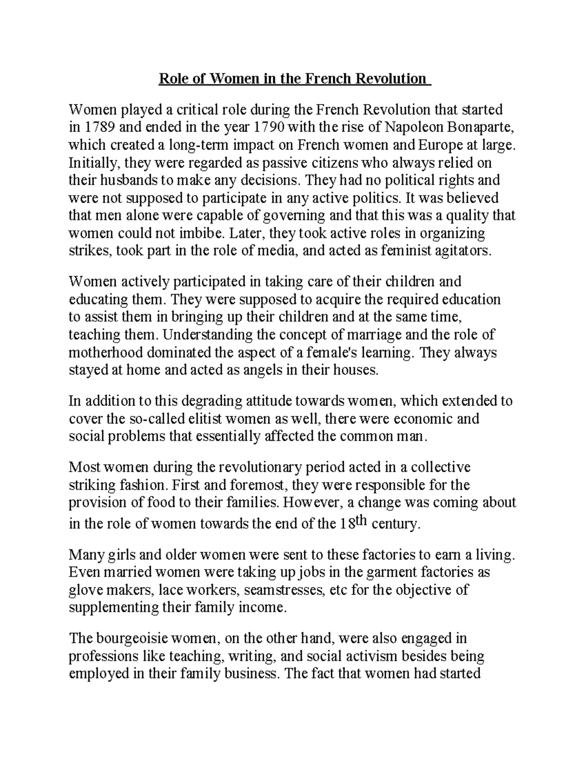 Role of women in French Revolution - Role of Women in the French ...