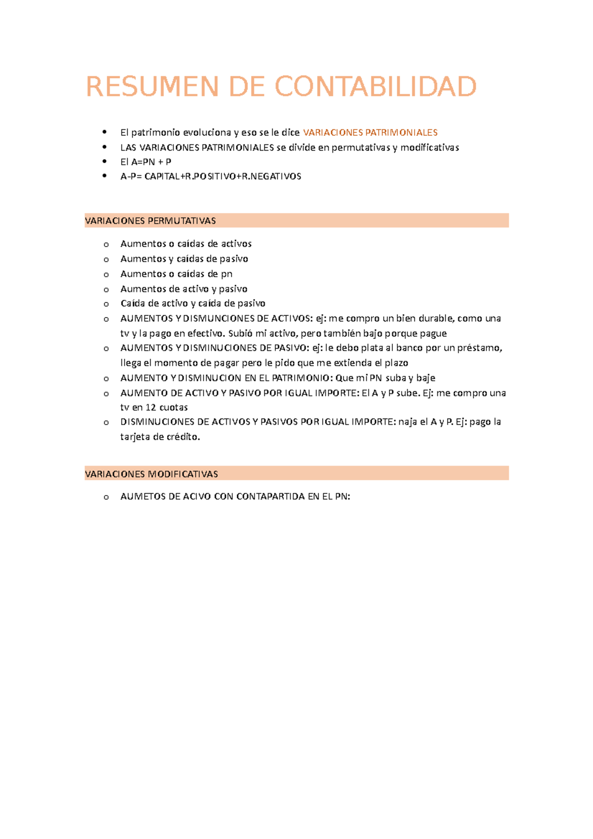 Resumen DE Contabilidad - RESUMEN DE CONTABILIDAD El patrimonio evoluciona y eso se le dice ...