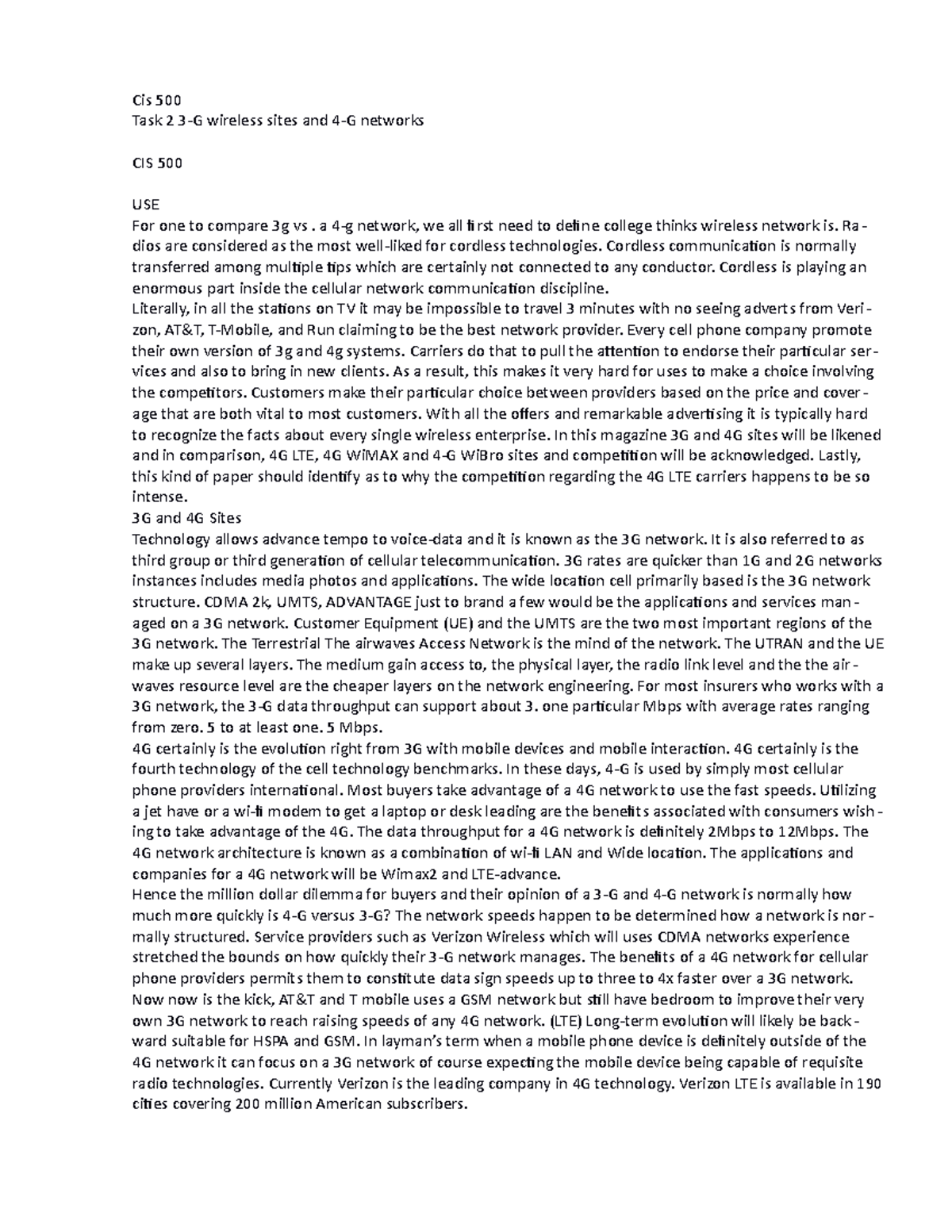 Cis 500 Assignment 2 3G wireless networks and 4G networks 1 - Cis 500 ...
