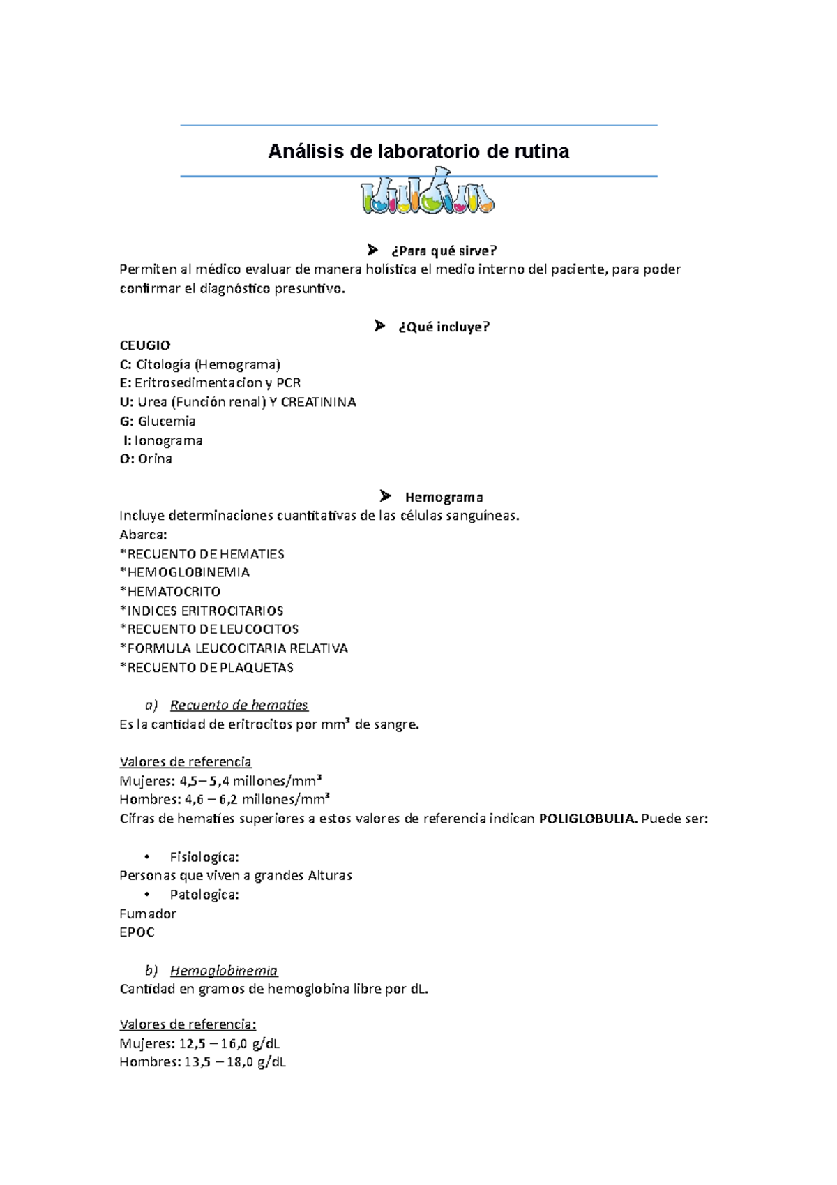 Análisis de laboratorio de rutina - Análisis de laboratorio de rutina ...