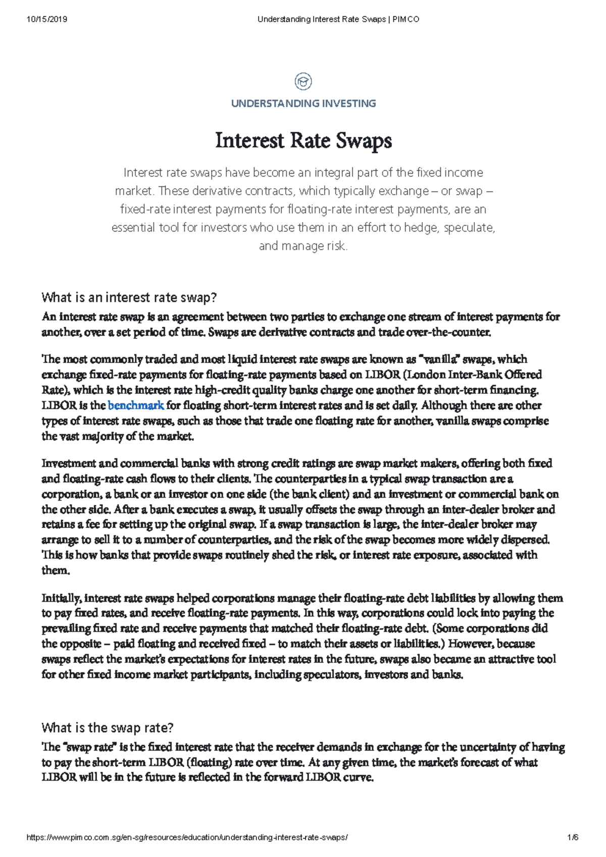 Understanding Interest Rate Swaps Pimco - UNDERSTANDING INVESTING Interest Rate Swaps Interest ...