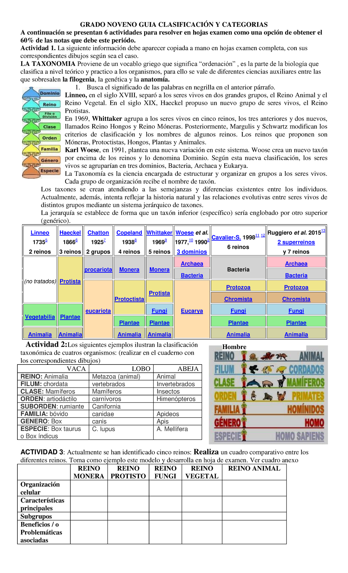 Taxonomia - taller de recuperacion temas anexos - GRADO NOVENO GUIA ...