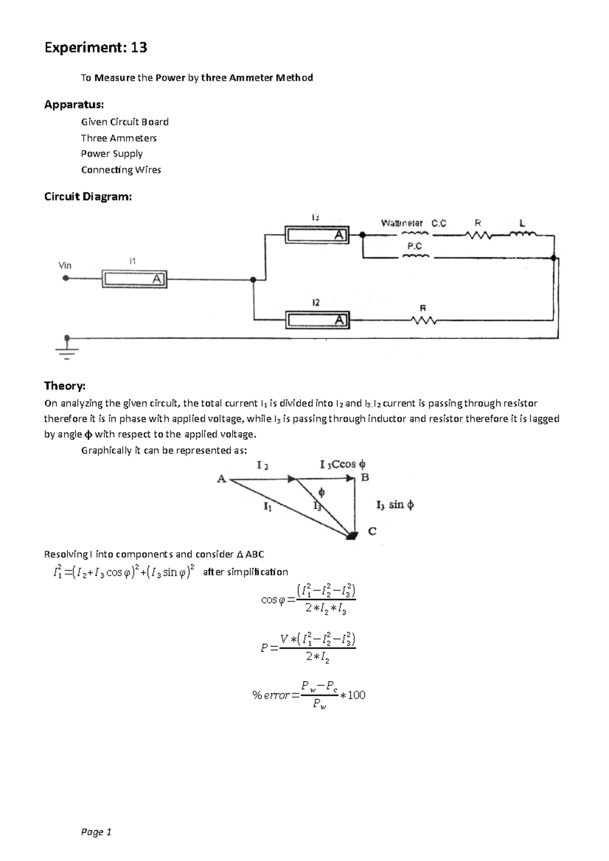 Exp13 - ee lab details - Experiment: 13 To Measure the Power by three ...