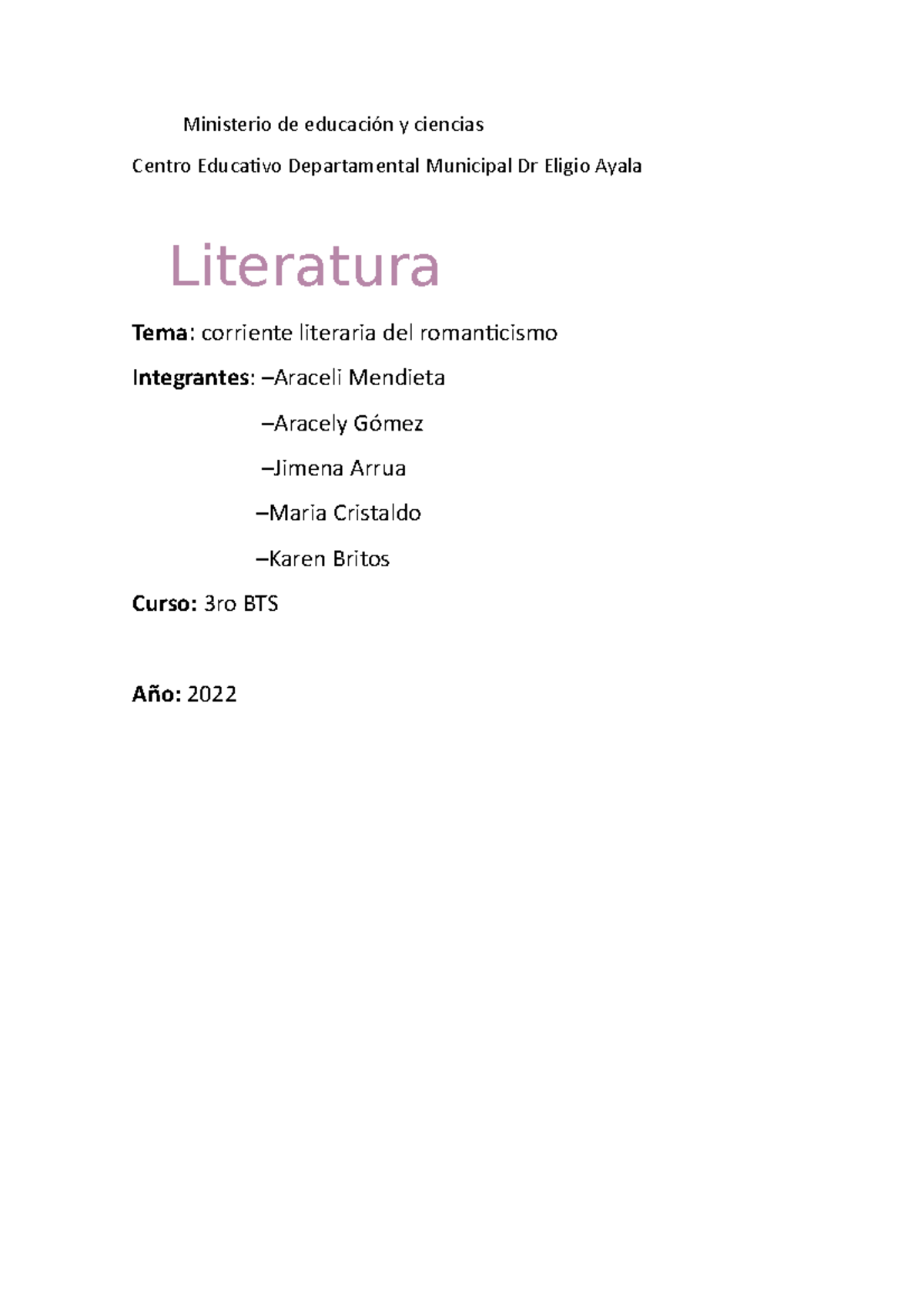 Literatura-romanticismo - Ministerio de educación y ciencias Centro ...