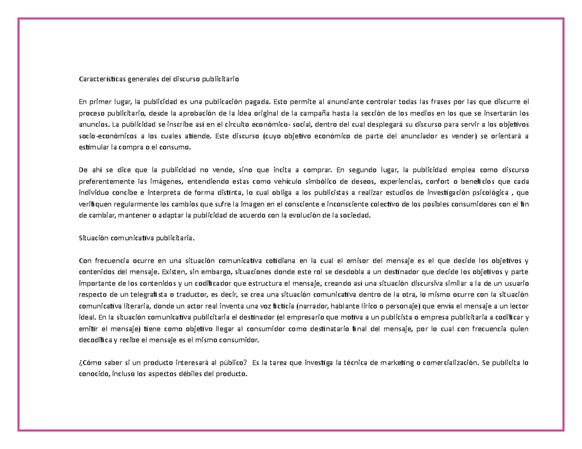Características generales del discurso publicitario - Esto permite al ...