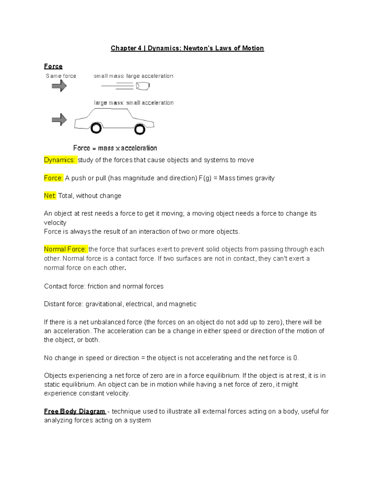 Ch4 Physics Notes - Chapter 4 | Dynamics: Newton’s Laws of Motion Force ...
