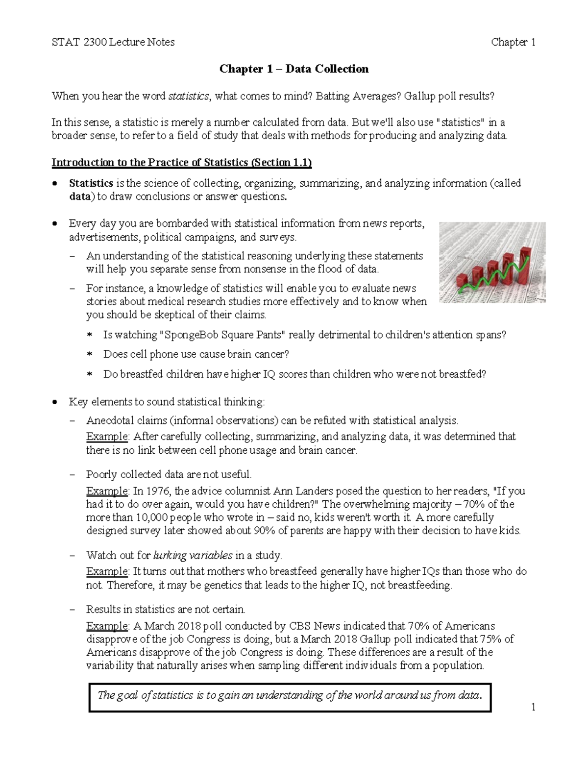 Chapter 1 Notes- Fall 22 - Chapter 1 – Data Collection When you hear ...