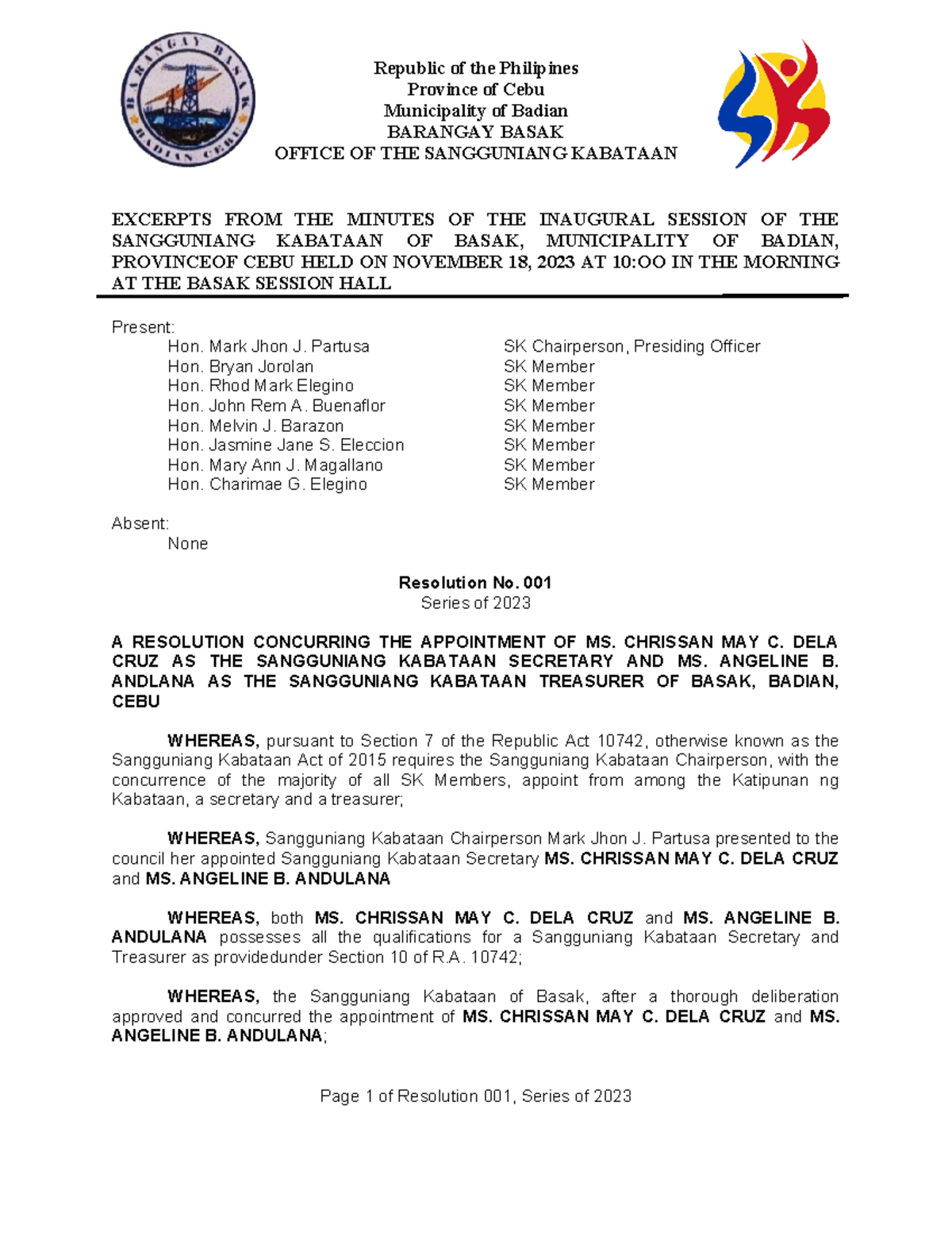 2023-RESO 001 Concurring SK SEC AND SK Treas - Republic of the ...