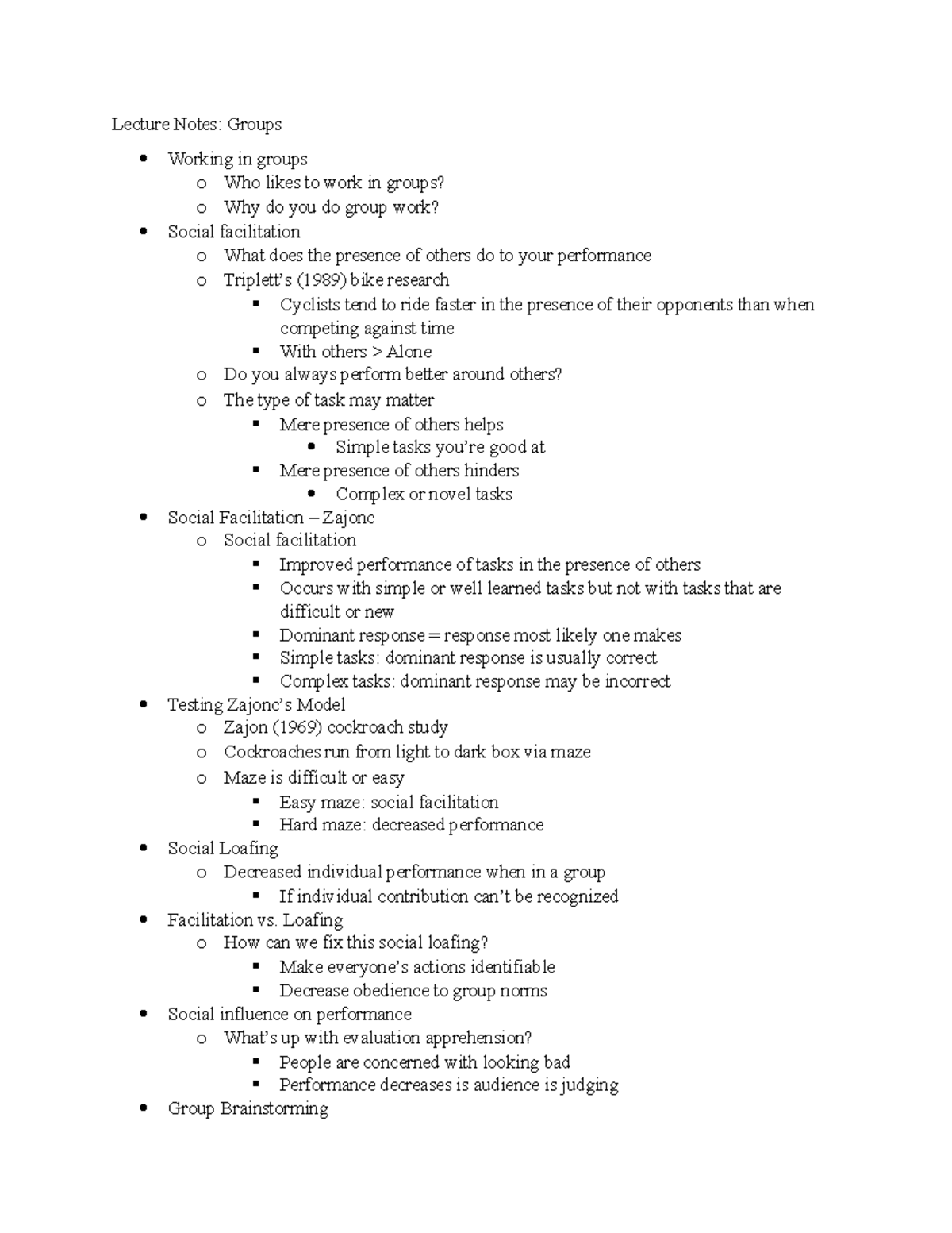 Lecture notes groups - Lecture Notes: Groups Working in groups o Who ...