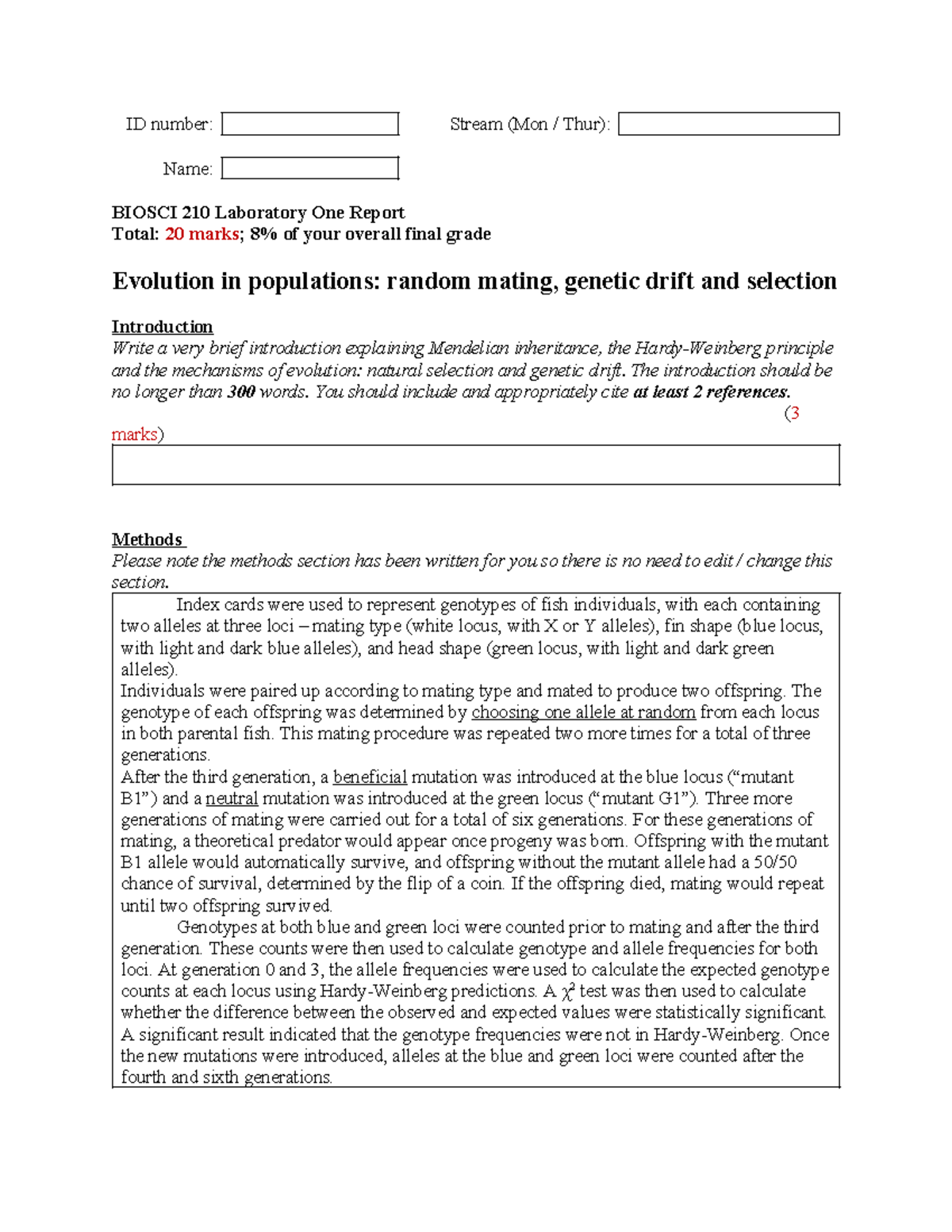 Biosci 210 Lab1 report template 2024 - ID number: Stream (Mon / Thur ...