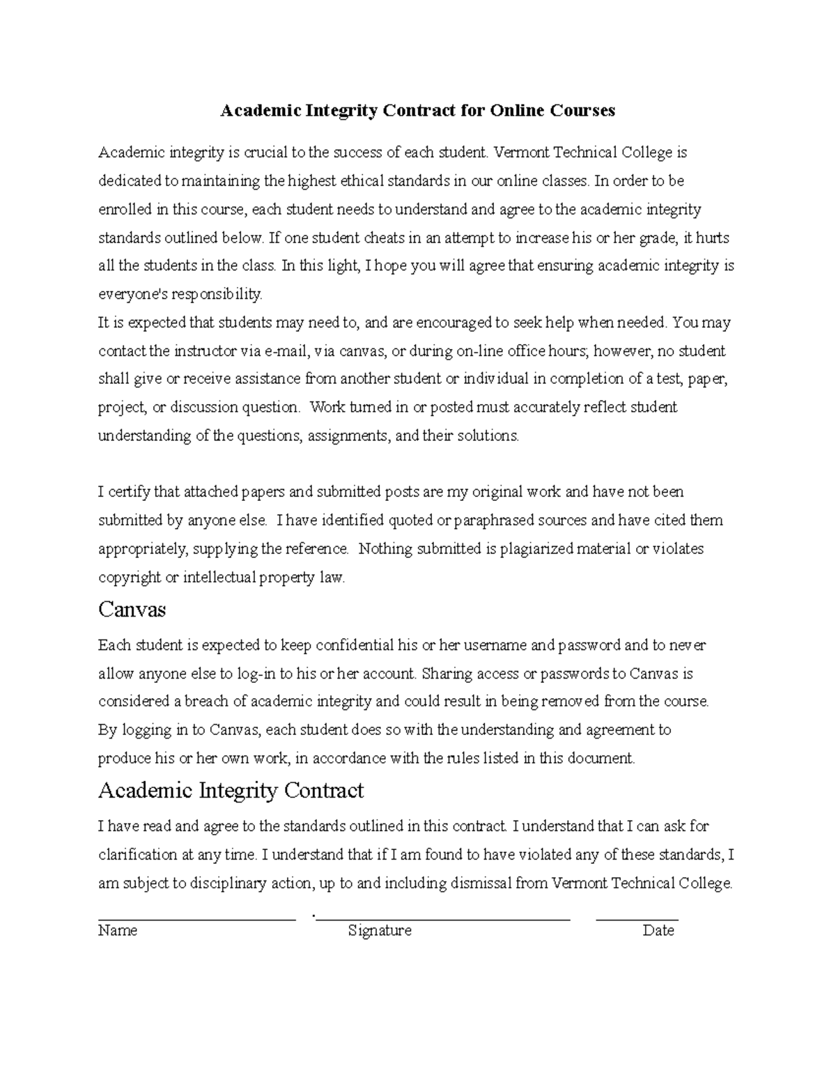 Academic Integrity Contract for Online Courses-3 - Academic Integrity ...