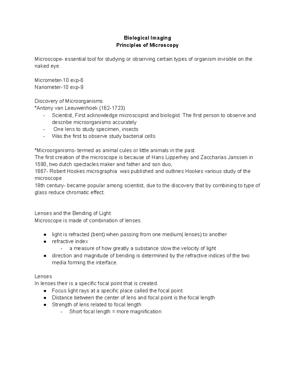 Microscopy - lecture notes about different microscopes - Biological ...