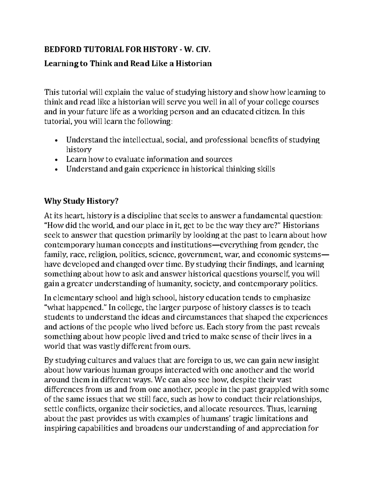 Bedford Tutorial- Thinking like a Historian - BEDFORD TUTORIAL FOR ...