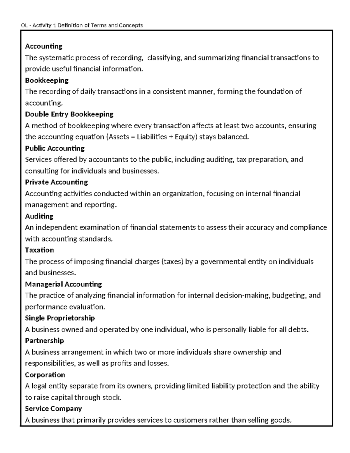 OL - Activity 1 Definition of Terms and Concepts - OL - Activity 1 ...