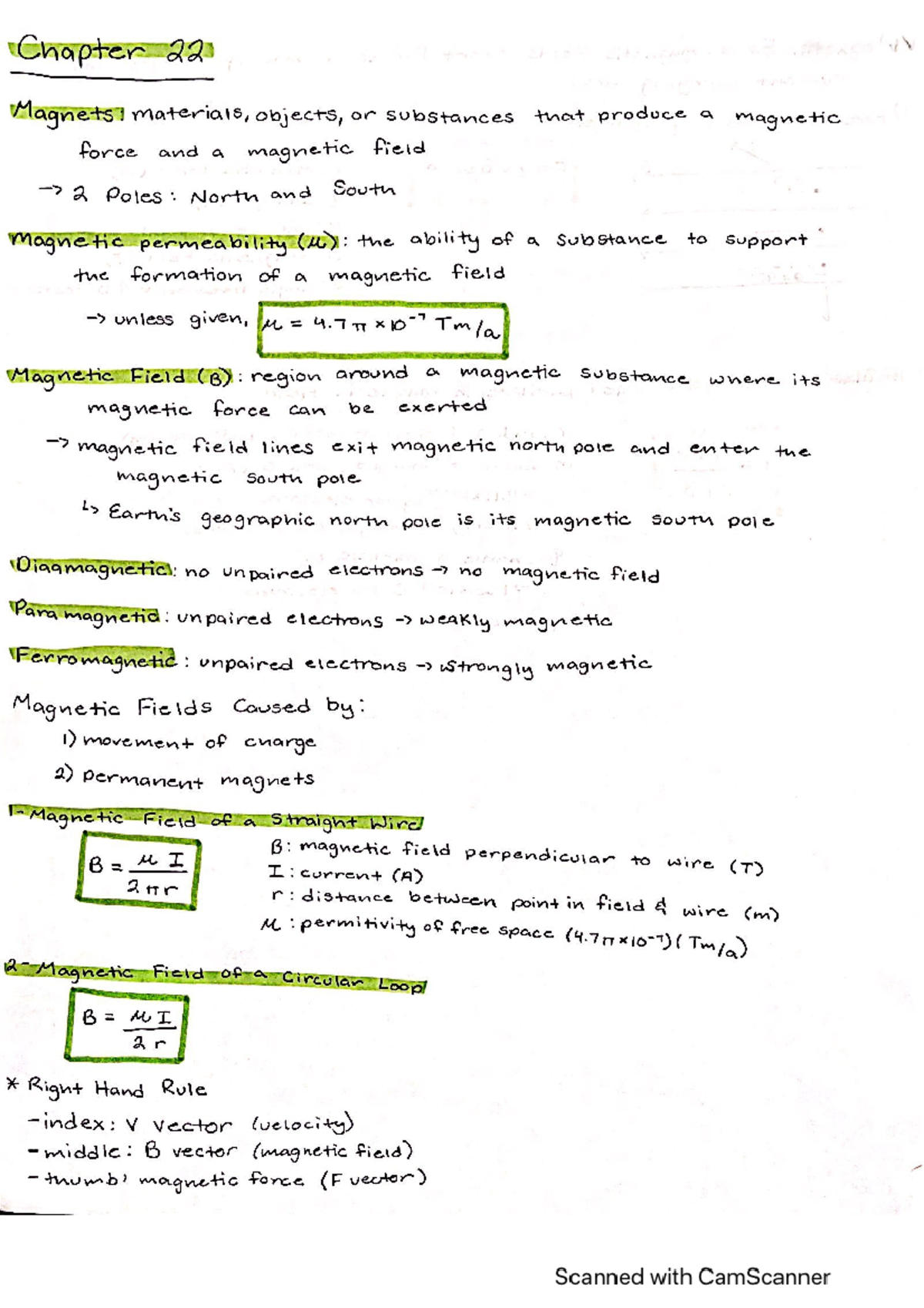Physics- Chapter 22 - Summary sheet including concepts such as magnets ...