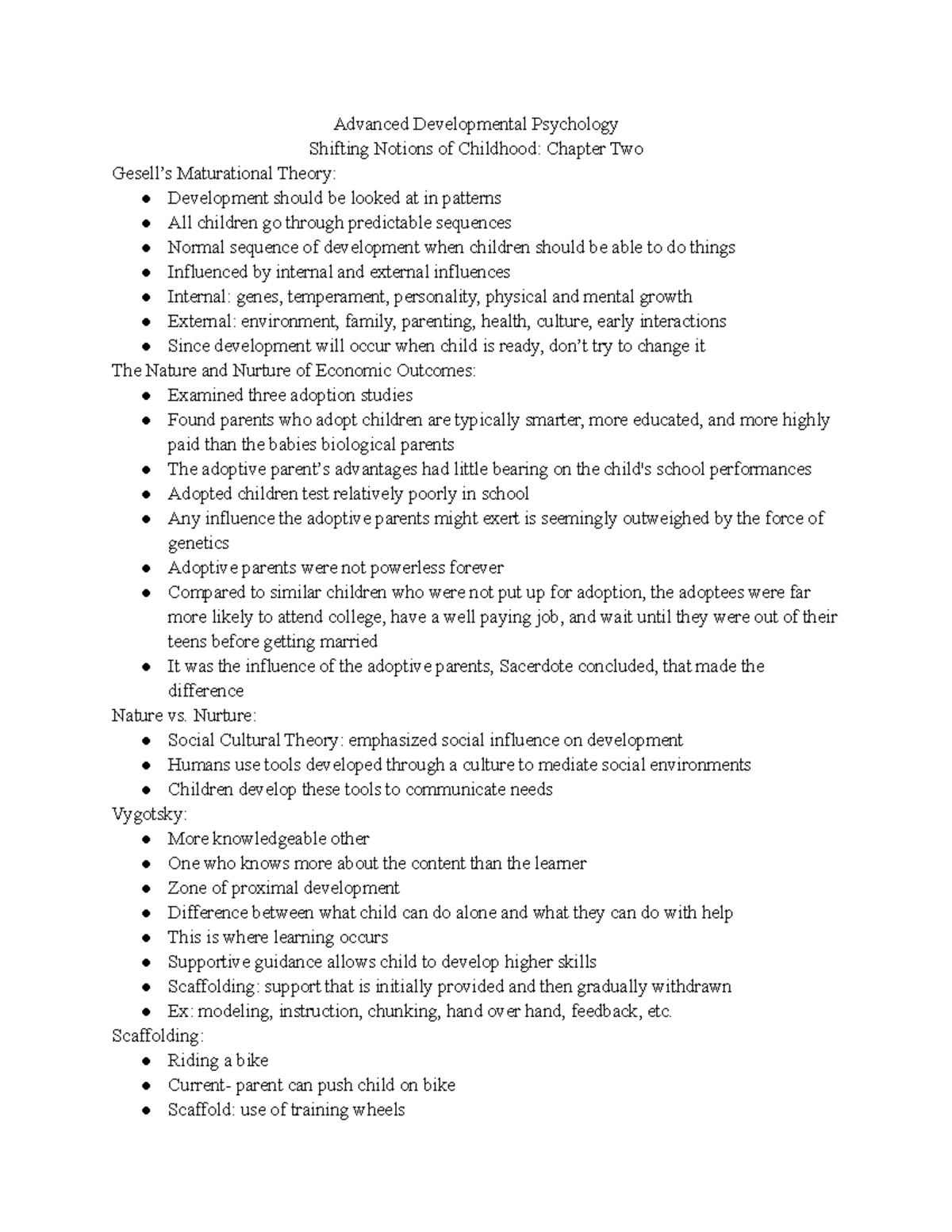 Advanced Developmental Psychology Shifting Notions of Childhood Chapter ...