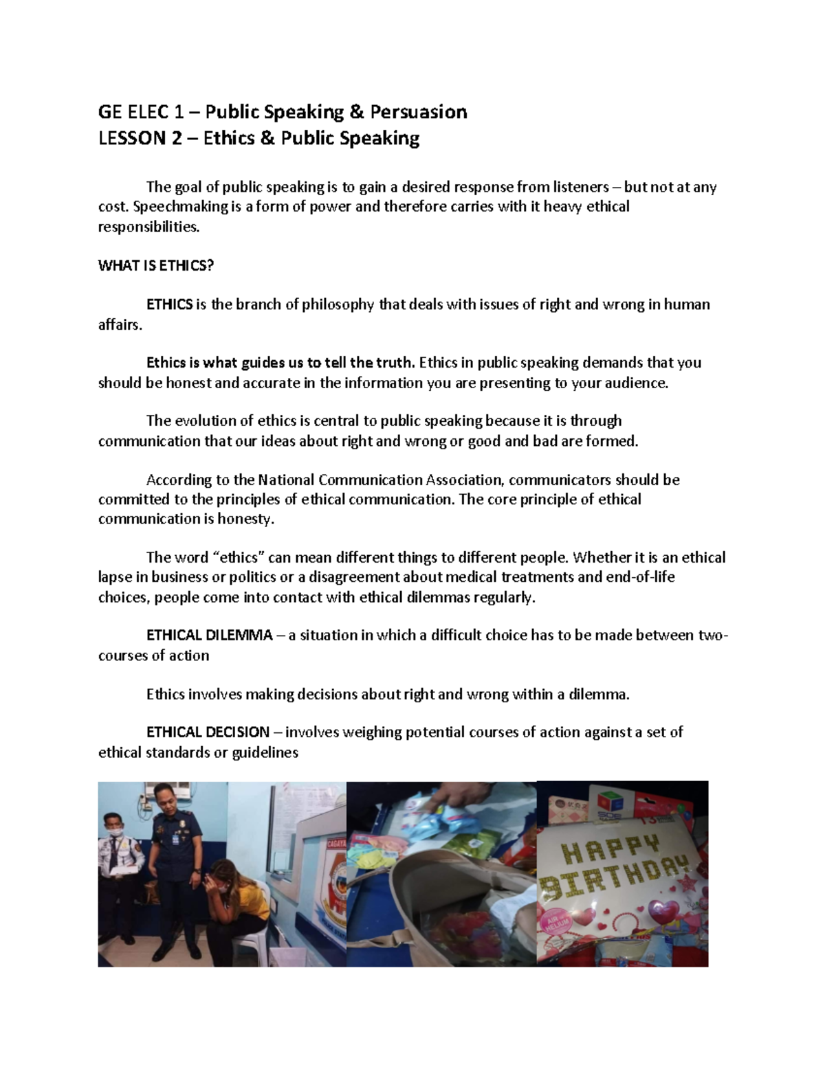 GE ELEC 1 Lesson 2 F2F Handout - GE ELEC 1 – Public Speaking ...