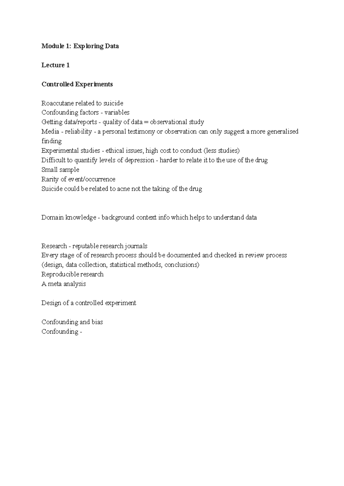 MATH1005 Lecture Notes - Module 1: Exploring Data Lecture 1 Controlled ...