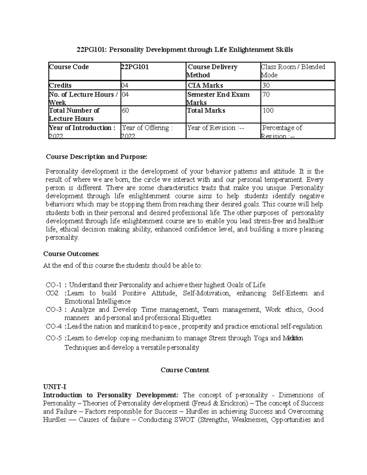 PDL - 22PG101: Personality Development through Life Enlightenment ...