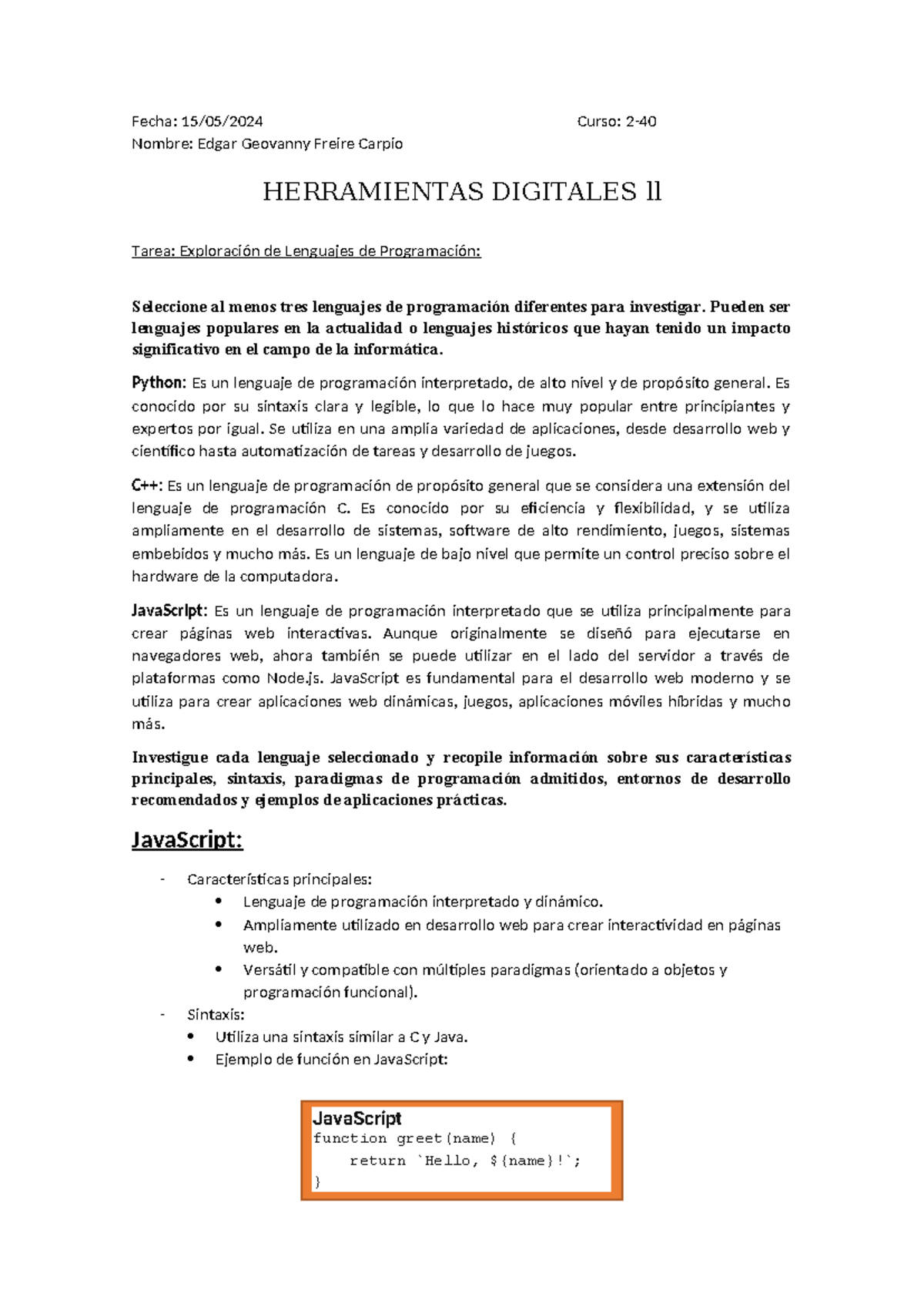 Tarea de digitales ll - vvvvv - Fecha: 15/05/2024 Curso: 2- Nombre ...