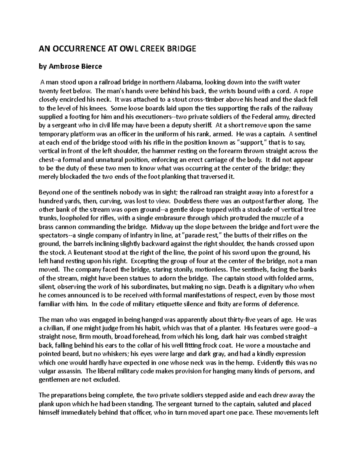 F03 An Occurrence at Owl Creek Bridge - AN OCCURRENCE AT OWL CREEK ...