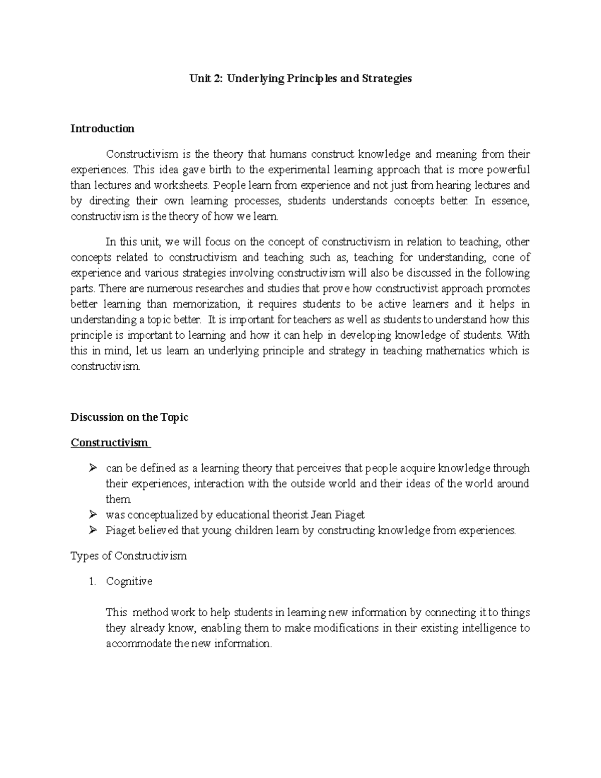 Math 118 Unit 2-Underlying Principles and Strategies - Unit 2 ...