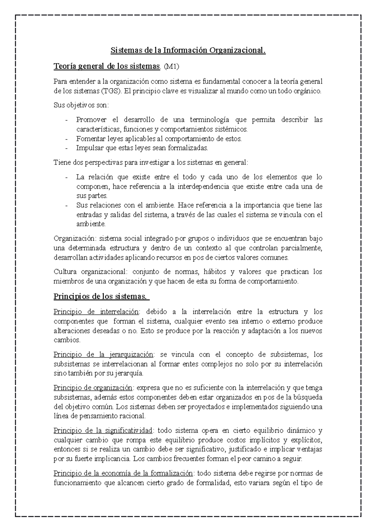 Resumen modulo 1 SIO - Sistemas de la Información Organizacional. Teoría general de los sistemas ...