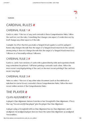 Comprehensive Rules for Ivory Edition - AEG Rules - - Studocu