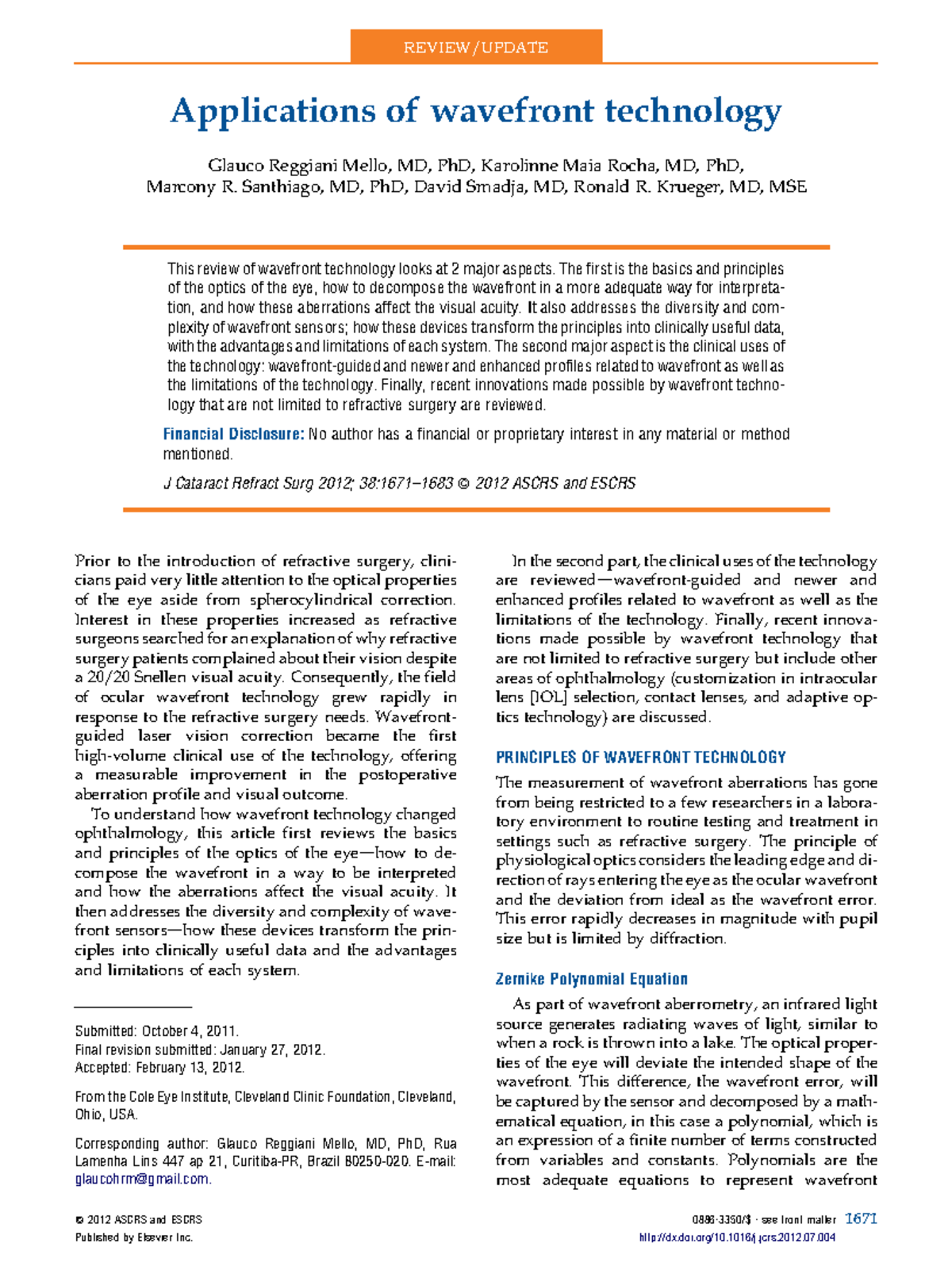 Applications of wavefront technology - Santhiago, MD, PhD, David Smadja ...