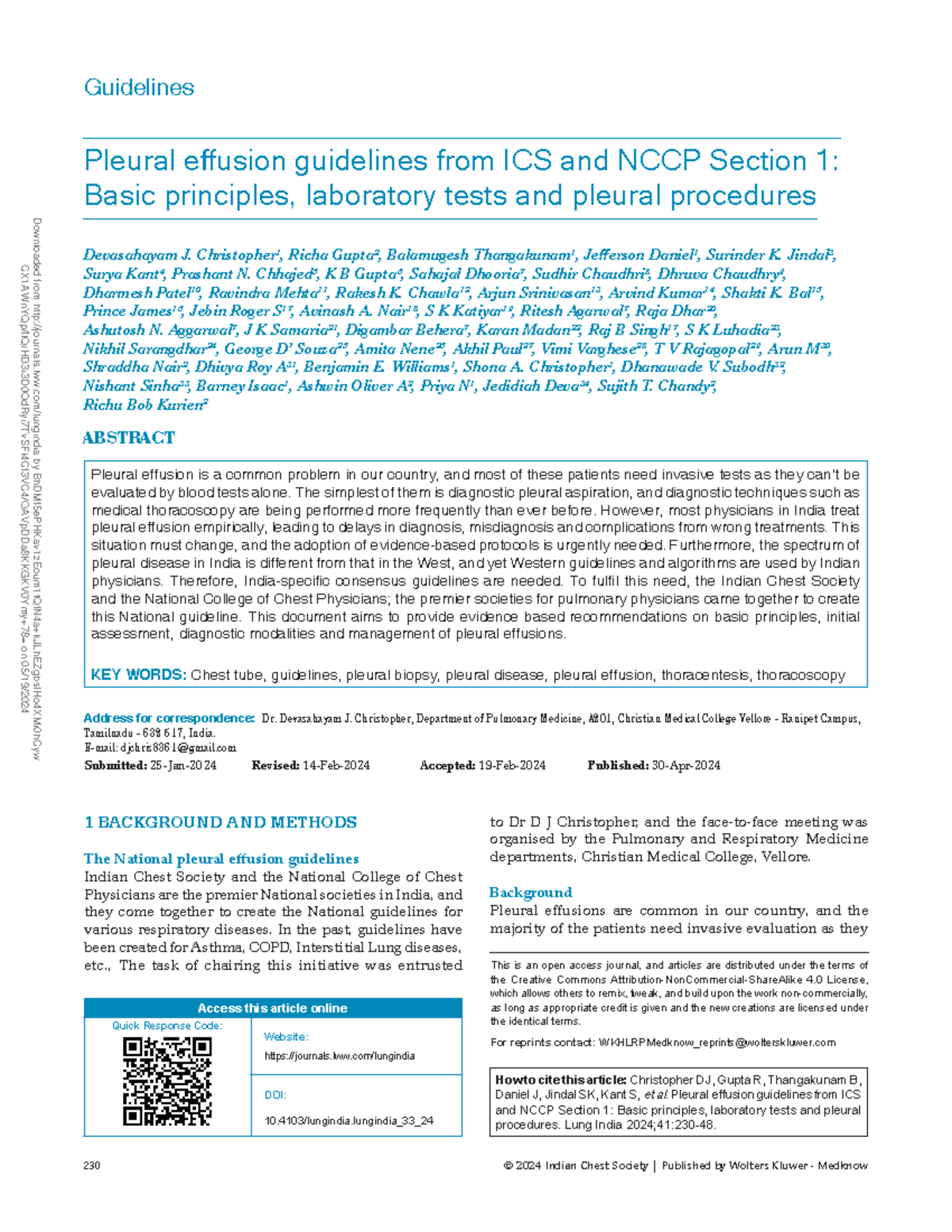 Pleural effusion guidelines from ics and nccp - 230 © 2024 Indian Chest ...